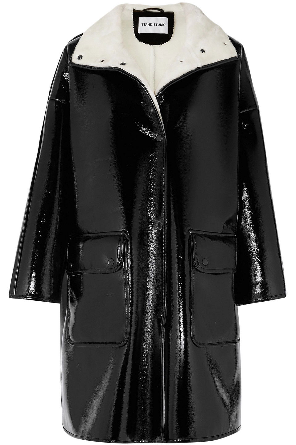 STAND STUDIO Vanessa Oversized Faux Fur-Lined Glossed Faux Leather Coat ...
