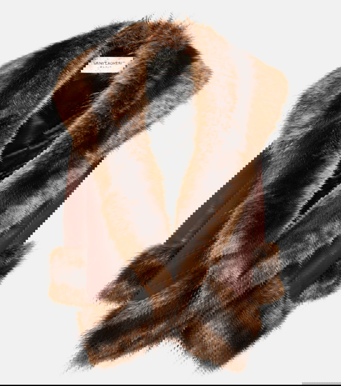 SAINT LAURENT Animal-Free Fur-Trimmed Leather Coat in Brown | Endource