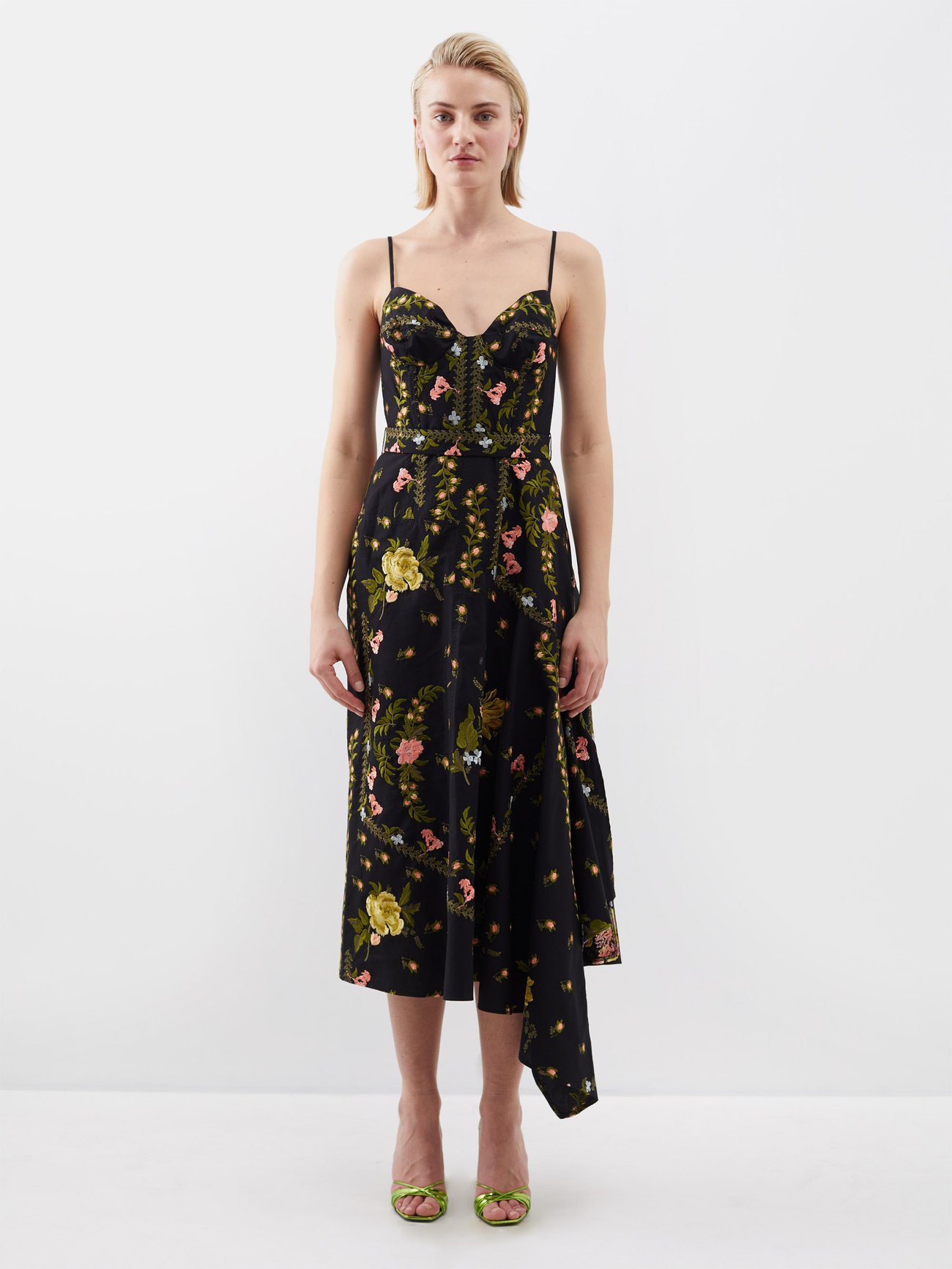 ERDEM Samara Floral-Embroidered Dress in Black | endource