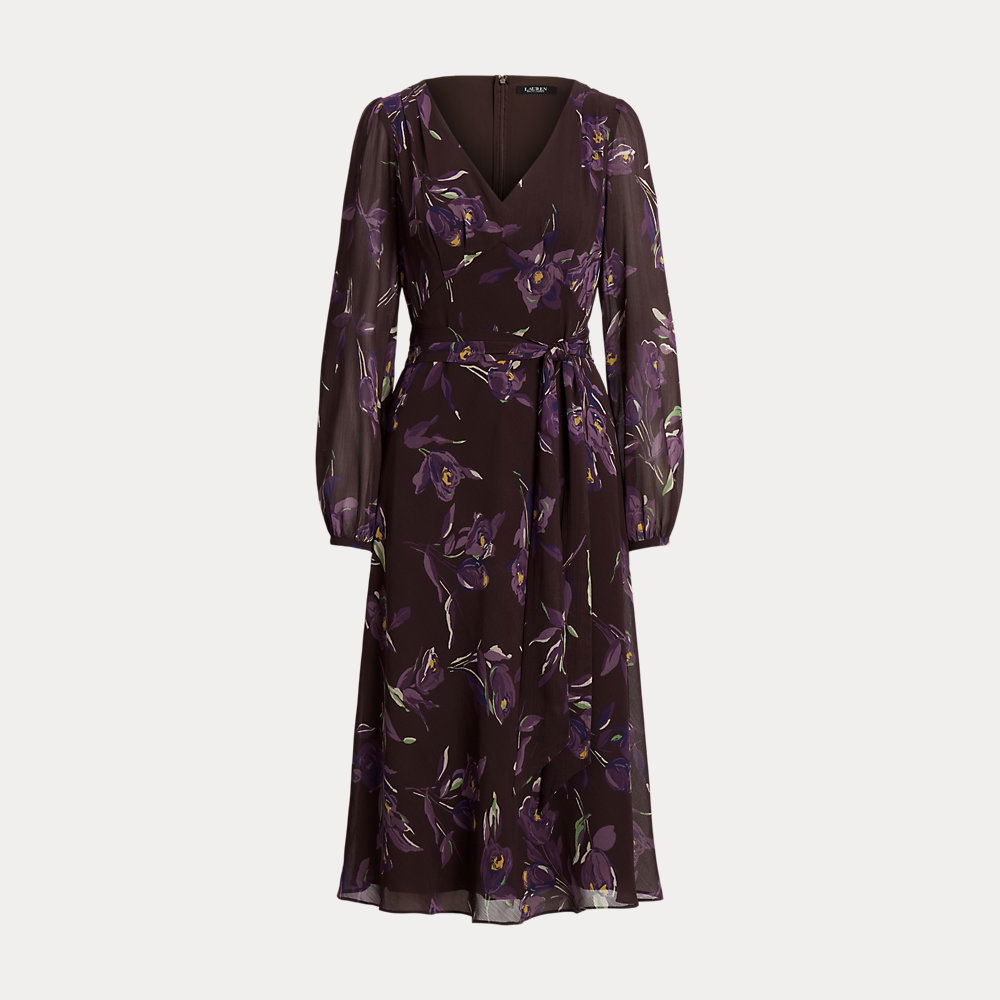 LAUREN RALPH LAUREN Floral Belted Crinkle Georgette Dress in Multi ...