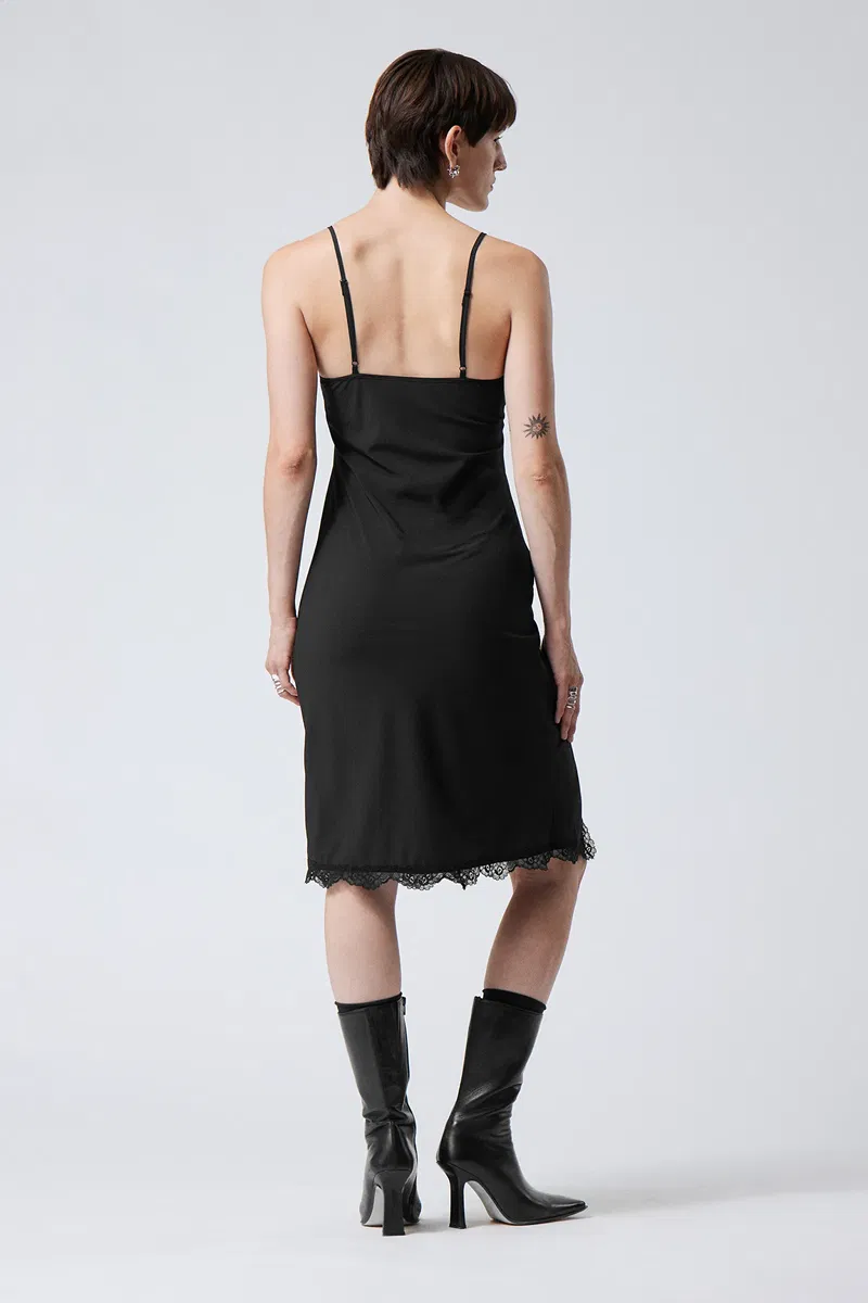 WEEKDAY Effy Midi Slip Lace Dress in Black | Endource