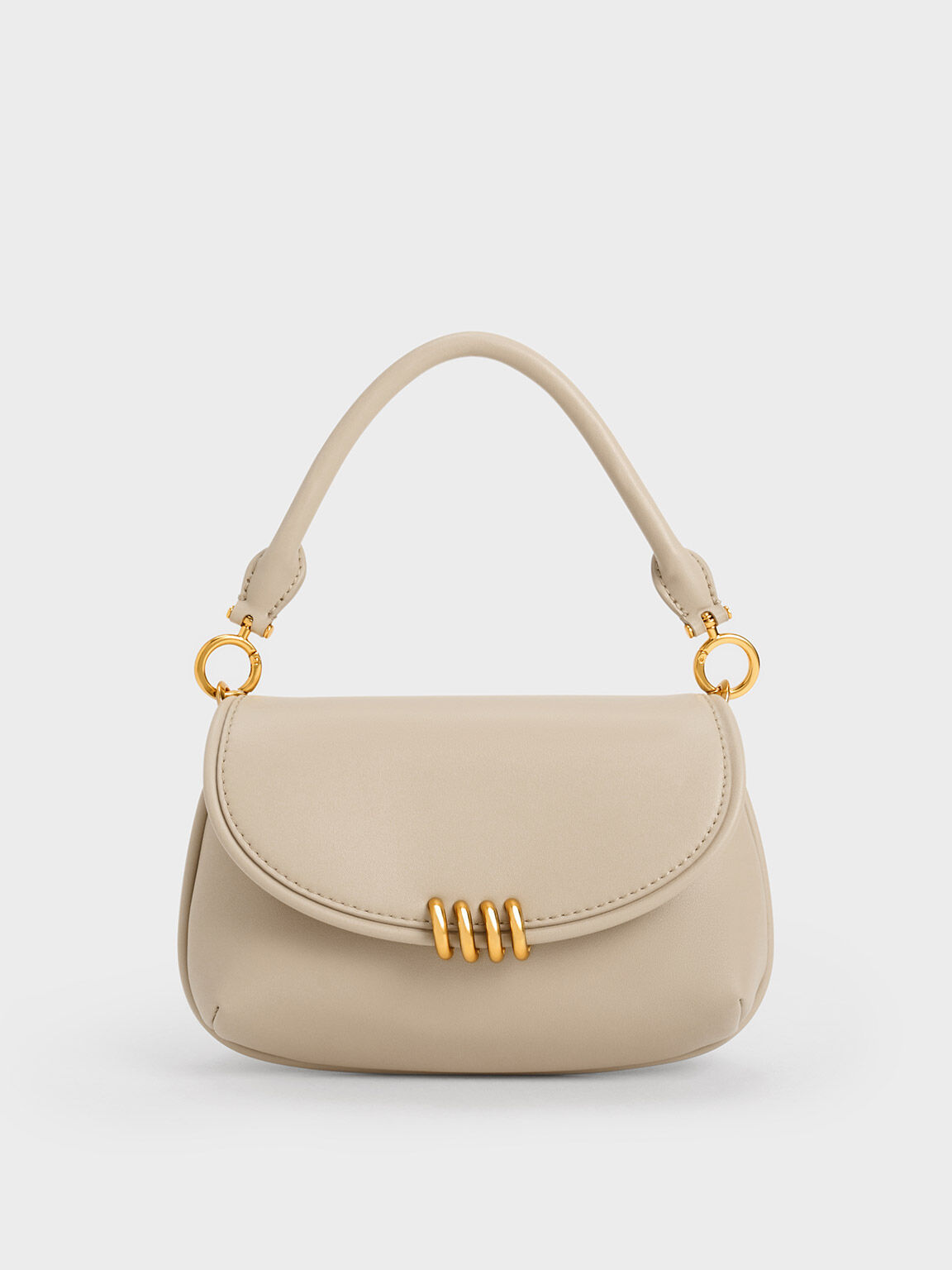CHARLES & KEITH Osiris Metallic Accent Curved Bag in Beige | endource