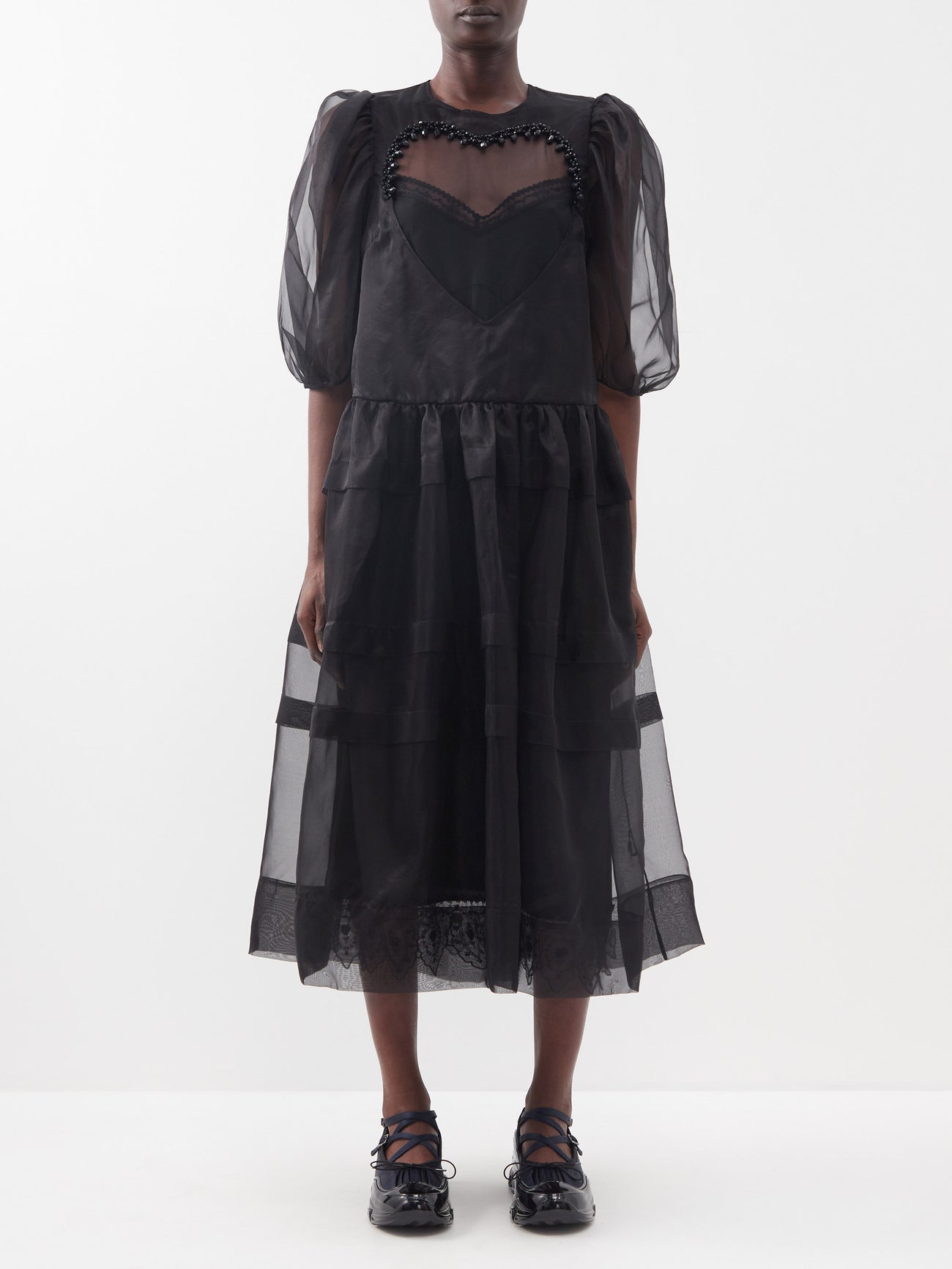 SIMONE ROCHA Beaded Heart-Insert Silk-Organza Midi Dress in Black ...