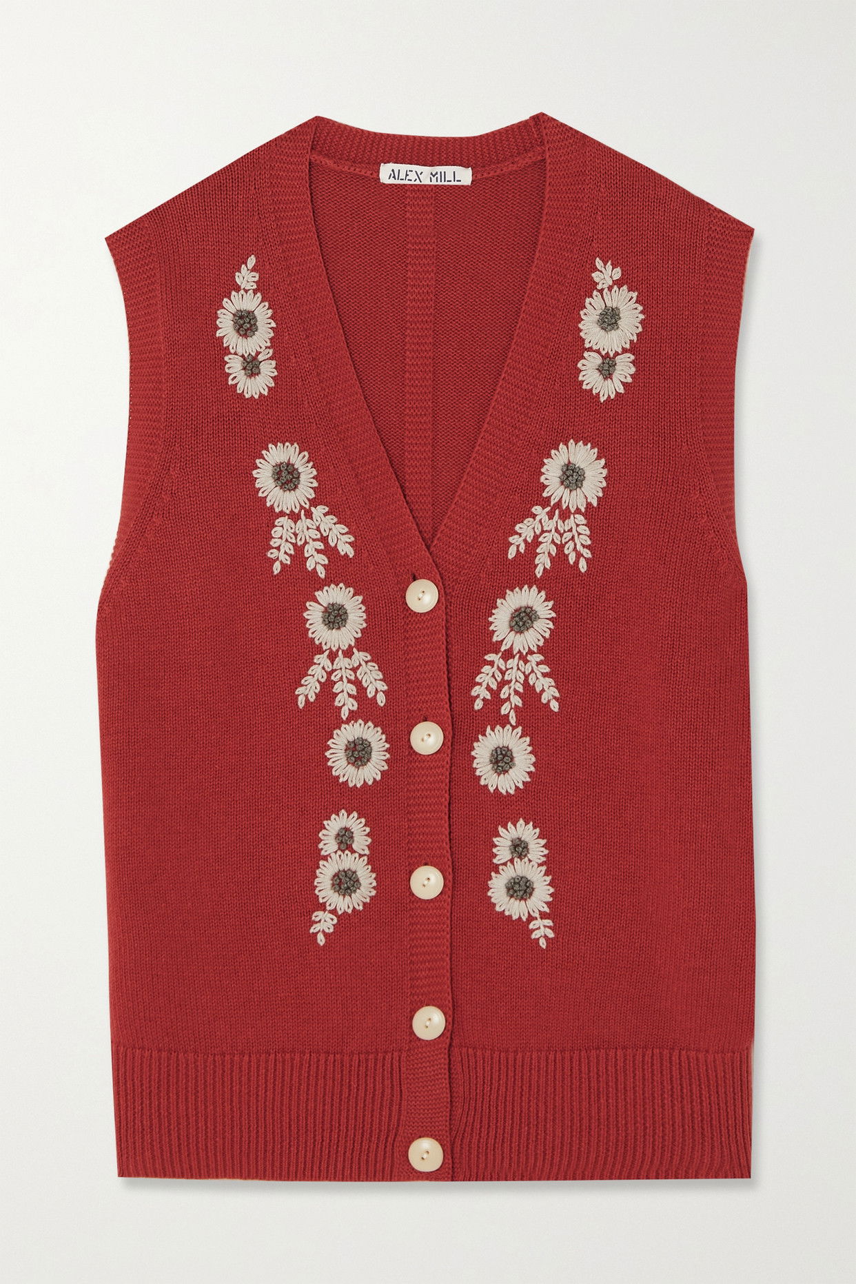 ALEX MILL Becca Embroidered Knitted Vest in Red | endource