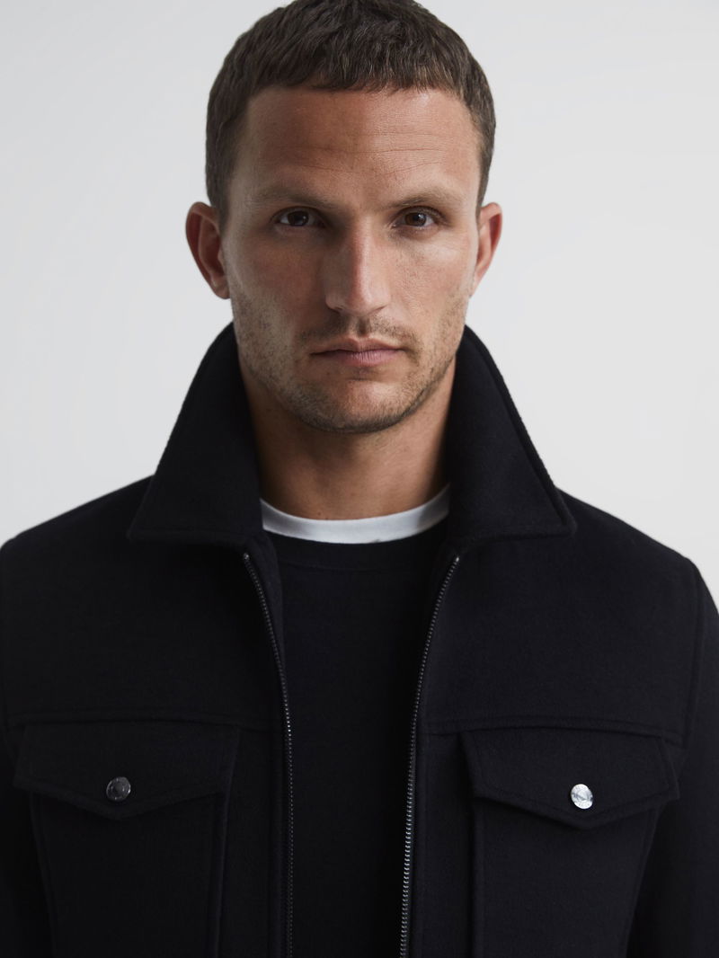 REISS Peridoe Wool Trucker Jacket in Black | Endource