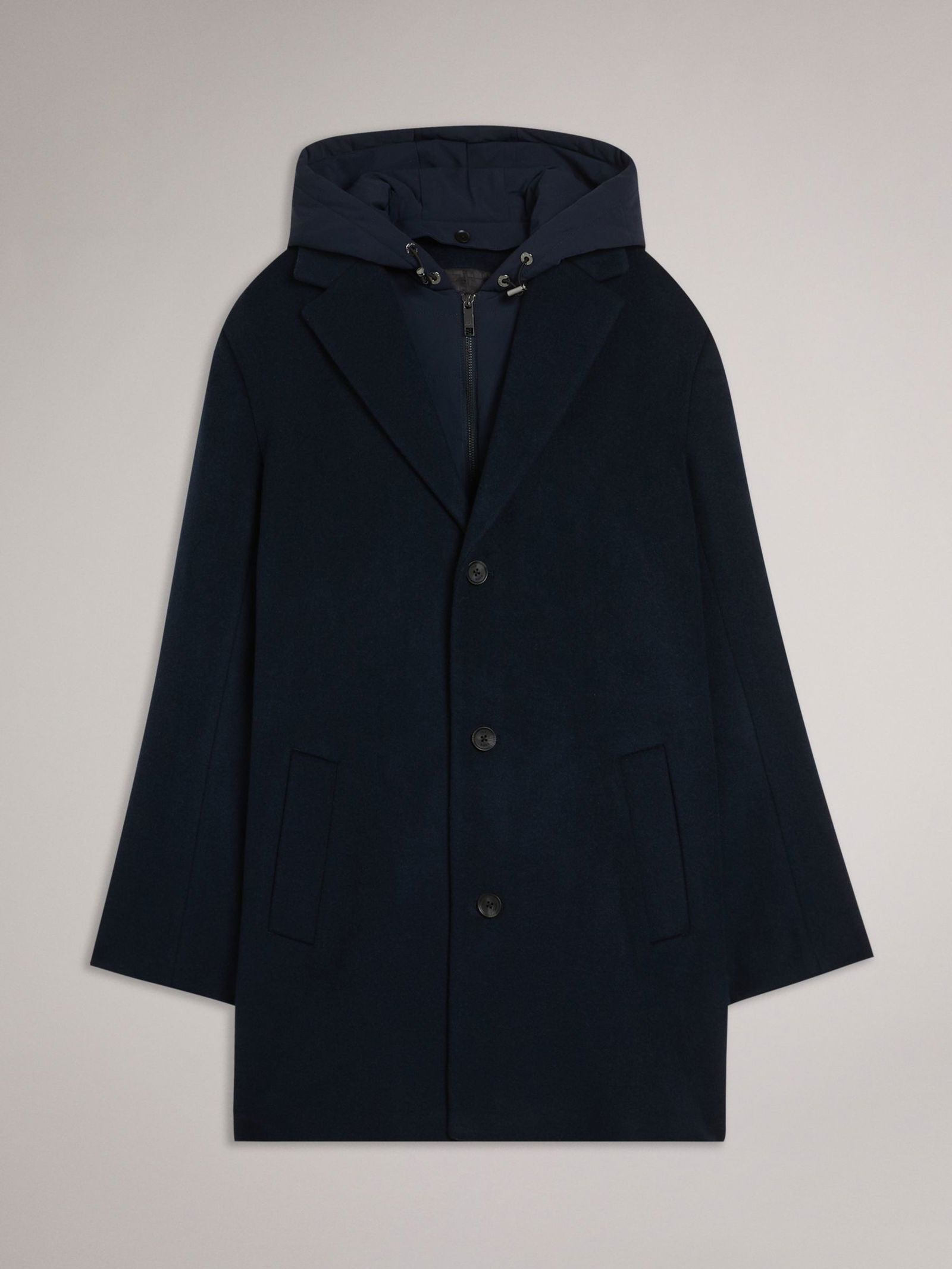 TED BAKER Donlon Wool Hooded Coat in Blue Navy | Endource