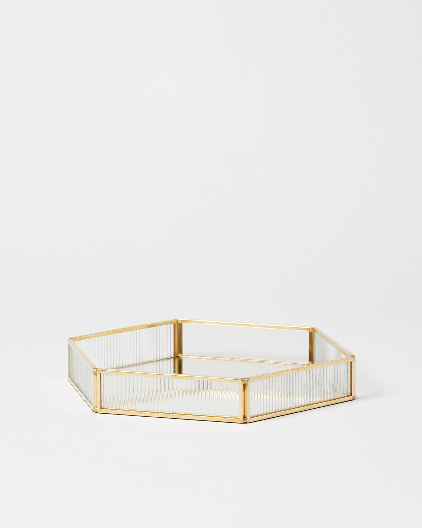 OLIVER BONAS Loire Glass Hexagon Tray in Gold | endource