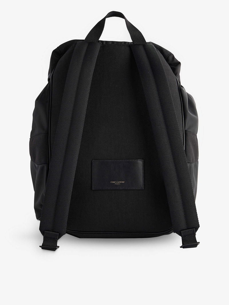 SAINT LAURENT Logo-Embroidered Woven Backpack in BLACK | Endource