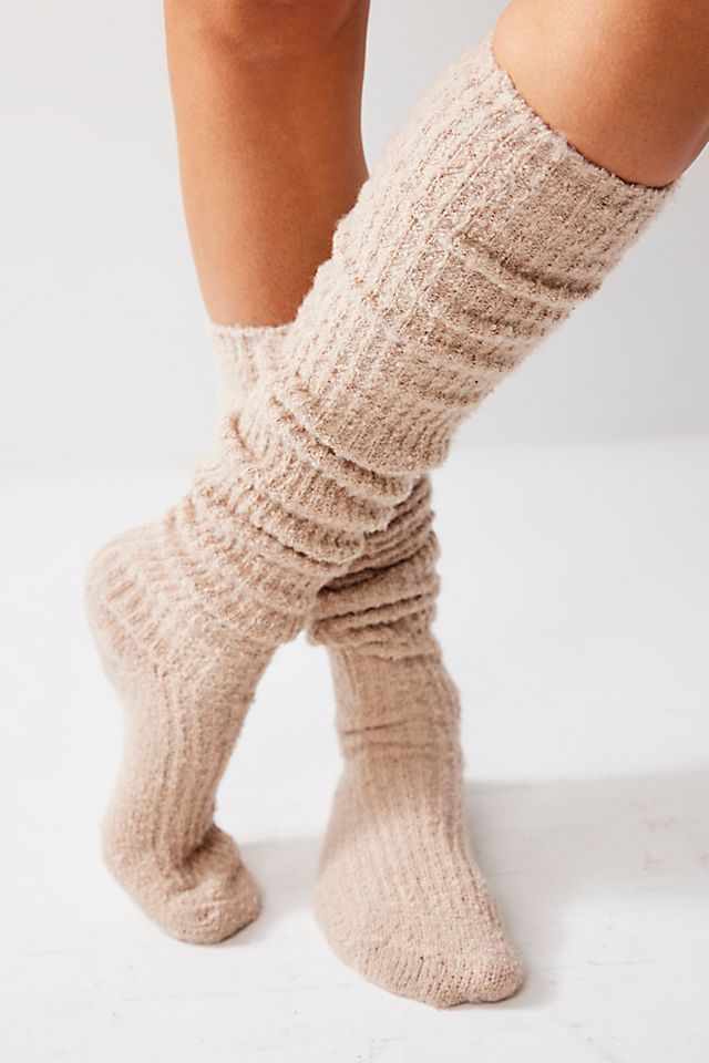 FREE PEOPLE Cozy Over The Knee Flannel Socks in Eggnog | Endource