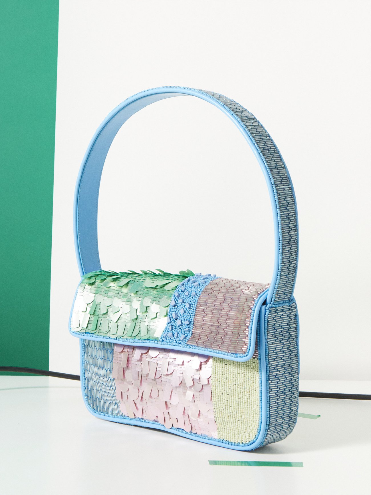 STAUD Tommy Small Embellished Patchwork Shoulder Bag | endource