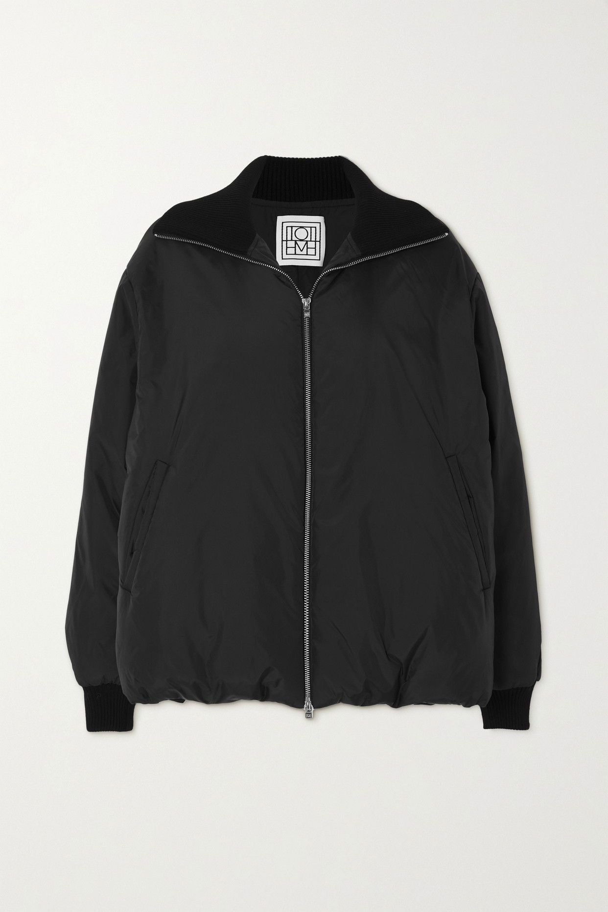 TOTEME Ribbed Knit-Trimmed Padded Bomber Jacket in Black | endource
