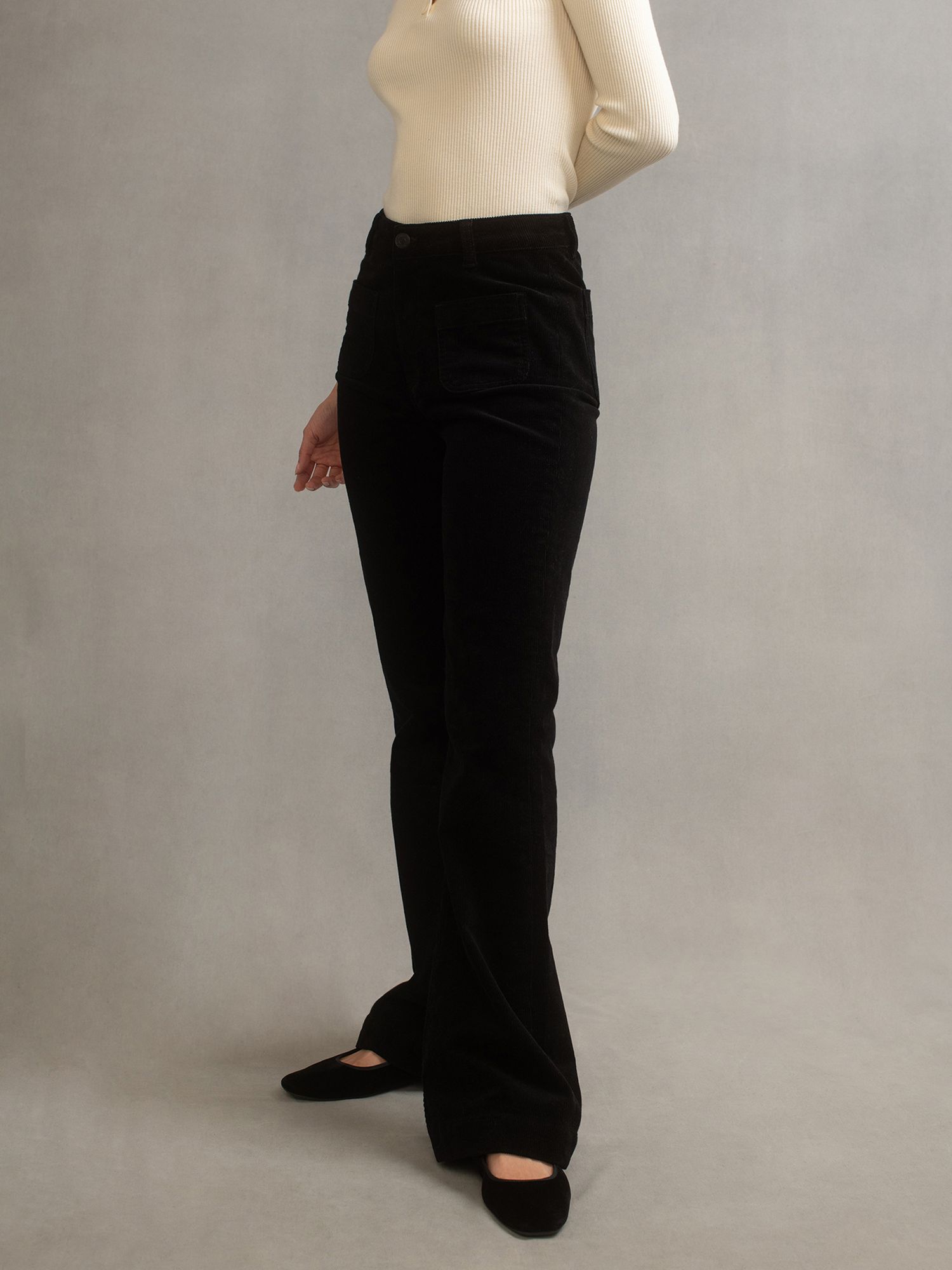 NOBODY'S CHILD Plain Kick Flare Corduroy Trousers in Black | endource