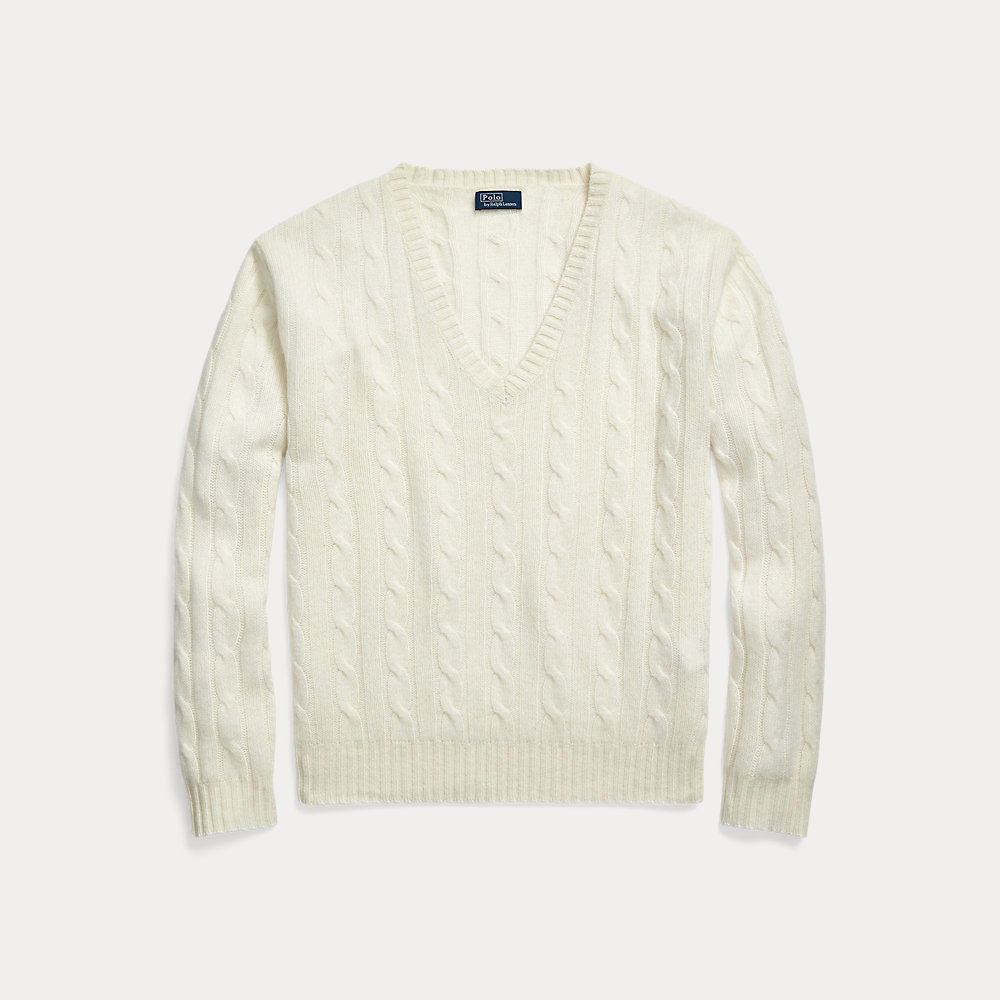 POLO RALPH LAUREN Cable-Knit Cashmere V-Neck Jumper | endource