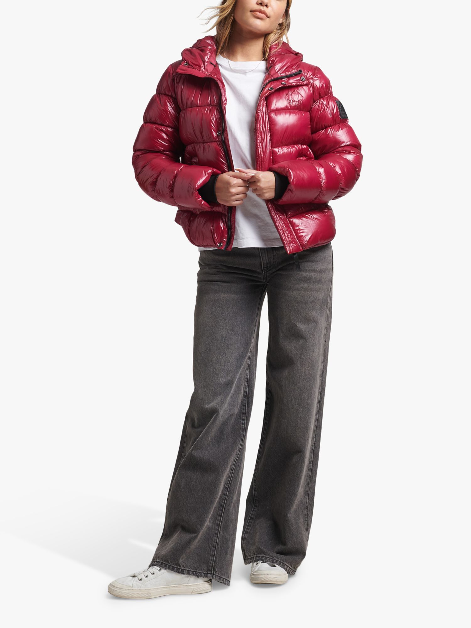 SUPERDRY Hooded Shine Sports Puffer Jacket in Dark Berry | endource