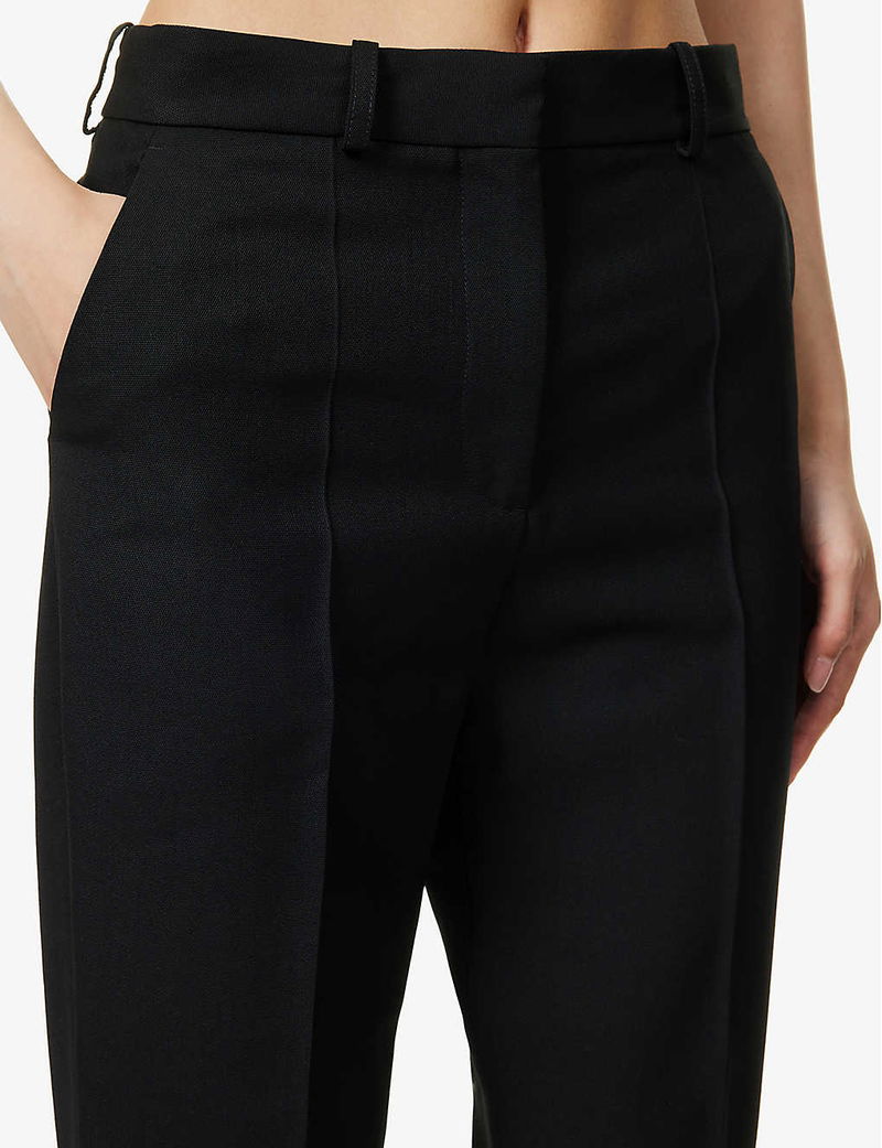 TOTÊME Structured-Waist Tapered-Leg High-Rise Trousers in BLACK | Endource