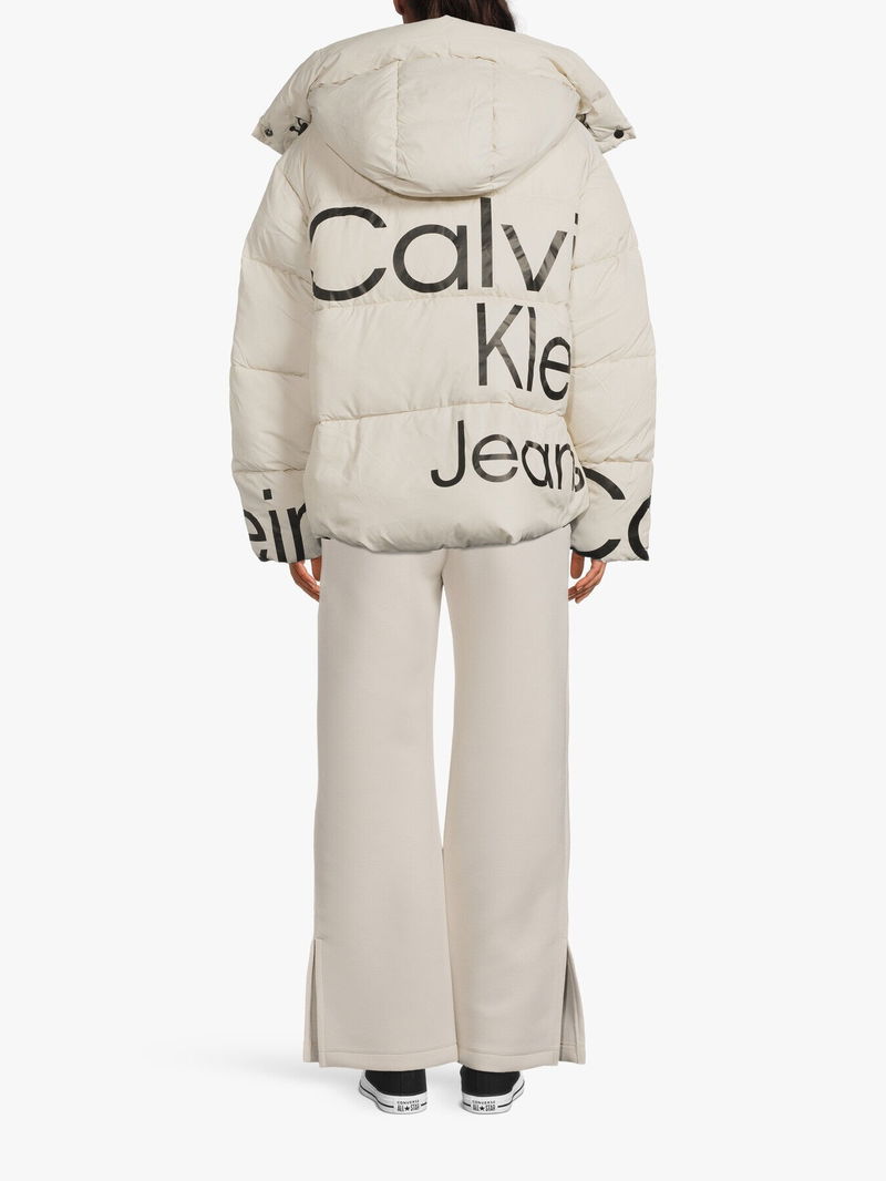 Calvin Klein Bold Disrupted Logo Puffer In Eggshell Ck Black Endource