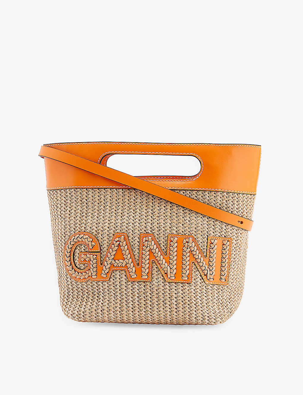 GANNI Kraft Raffia Tote Bag in VIBRANTORANGE | endource