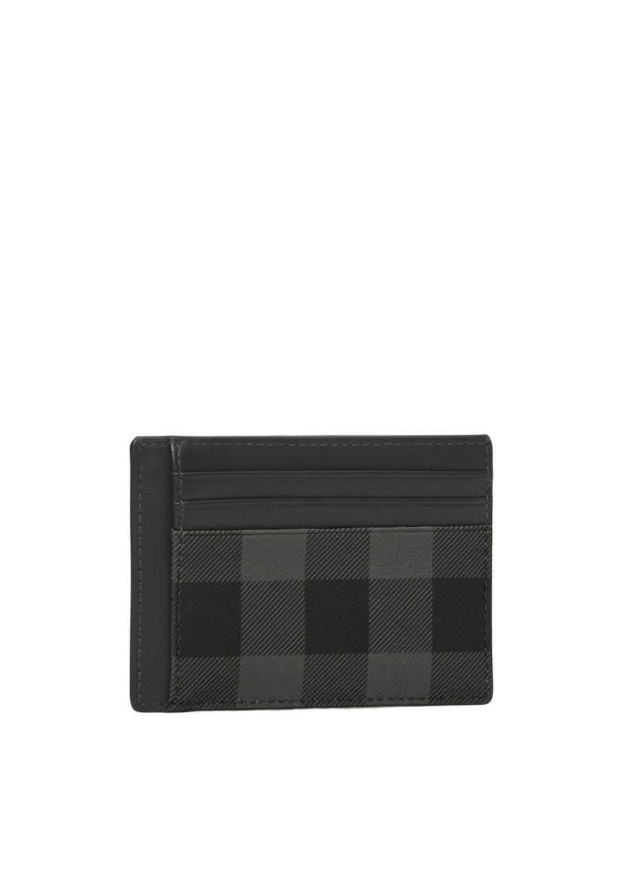 BURBERRY Charcoal Check Money Clip Card Case | endource BURBERRY Charcoal Check Money Clip Card Case | endource