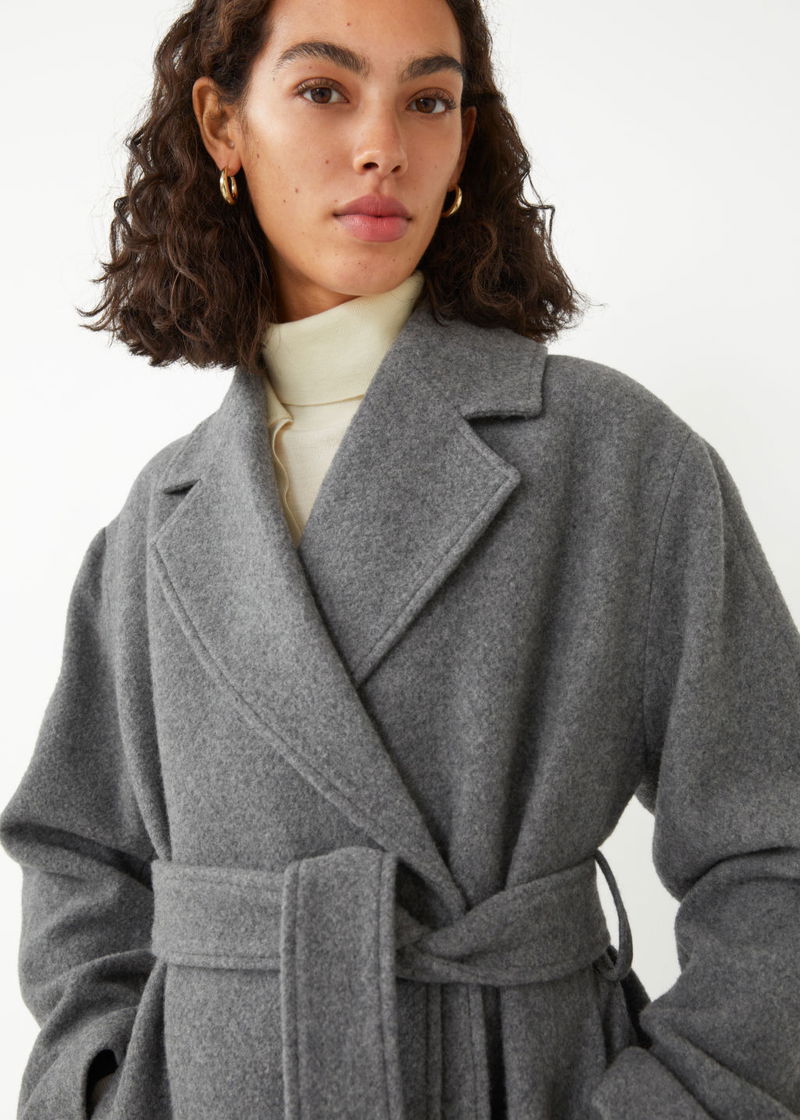 & OTHER STORIES Voluminous Belted Wool Coat in Grey | endource