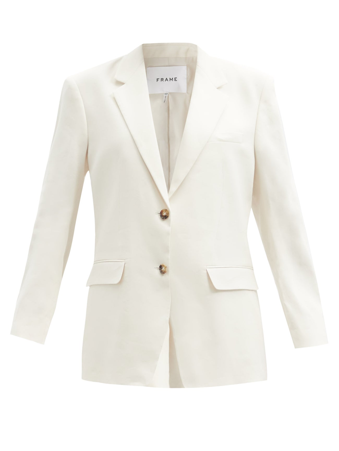 FRAME Grandfather Linen-Blend Twill Blazer in Ivory | Endource