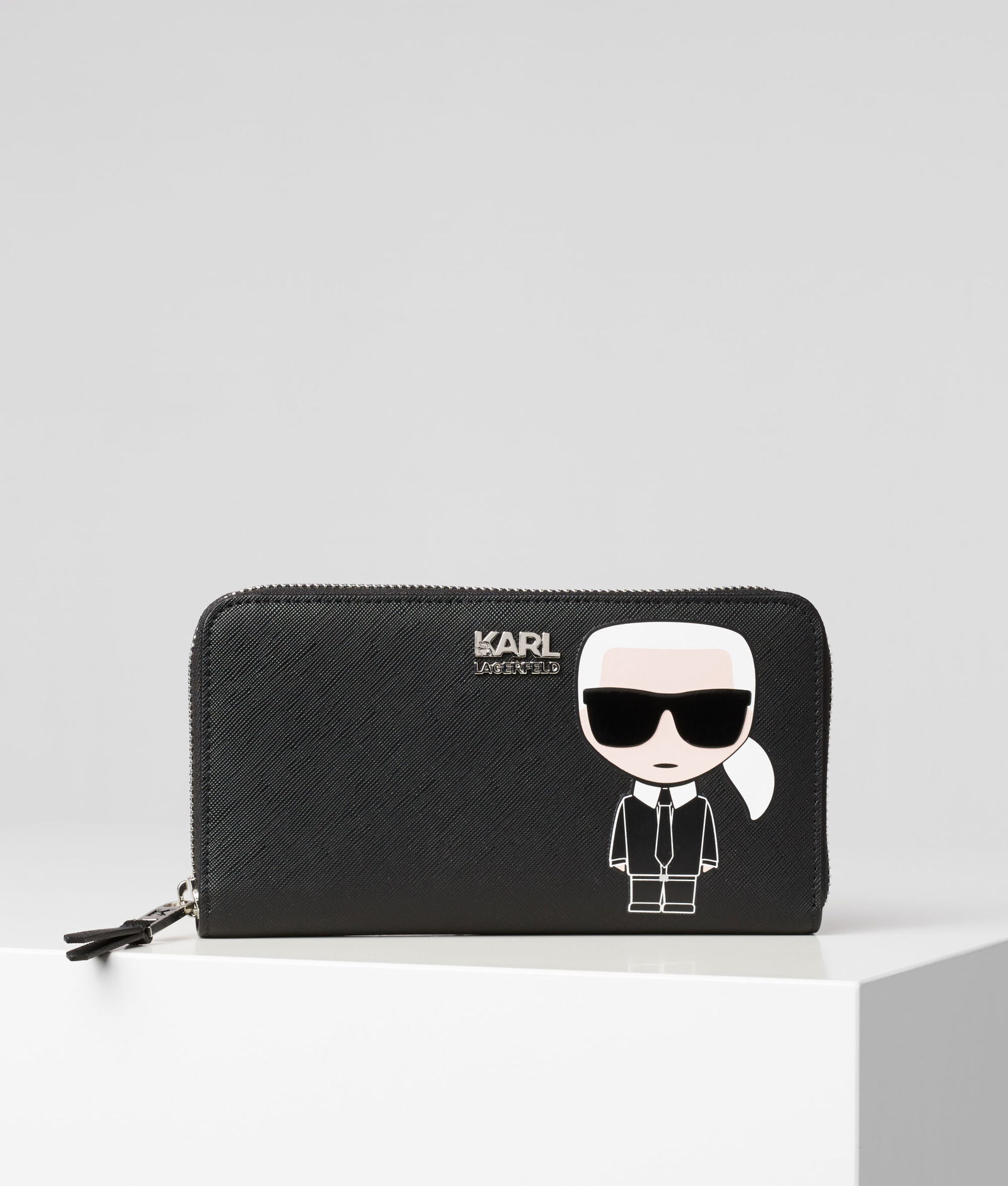 KARL LAGERFELD K/Ikonik Zip Around Wallet in Black | endource