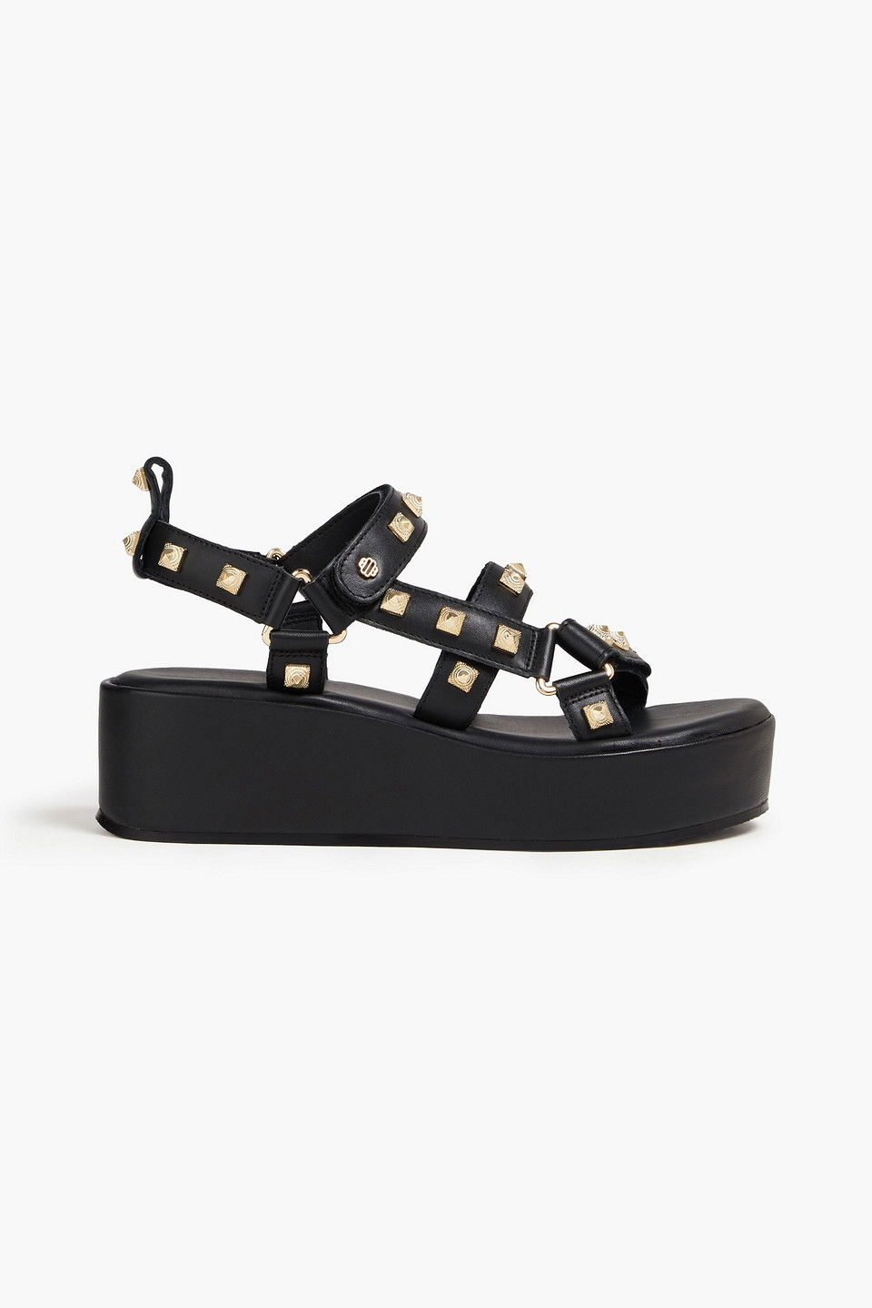 MAJE Studded Leather Platform Sandals in Black | endource