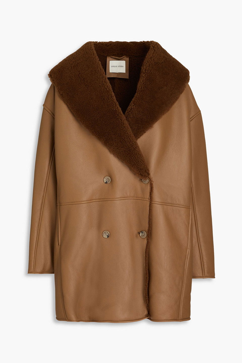 LOULOU STUDIO Oversized Double-Breasted Shearling Coat in Brown | endource