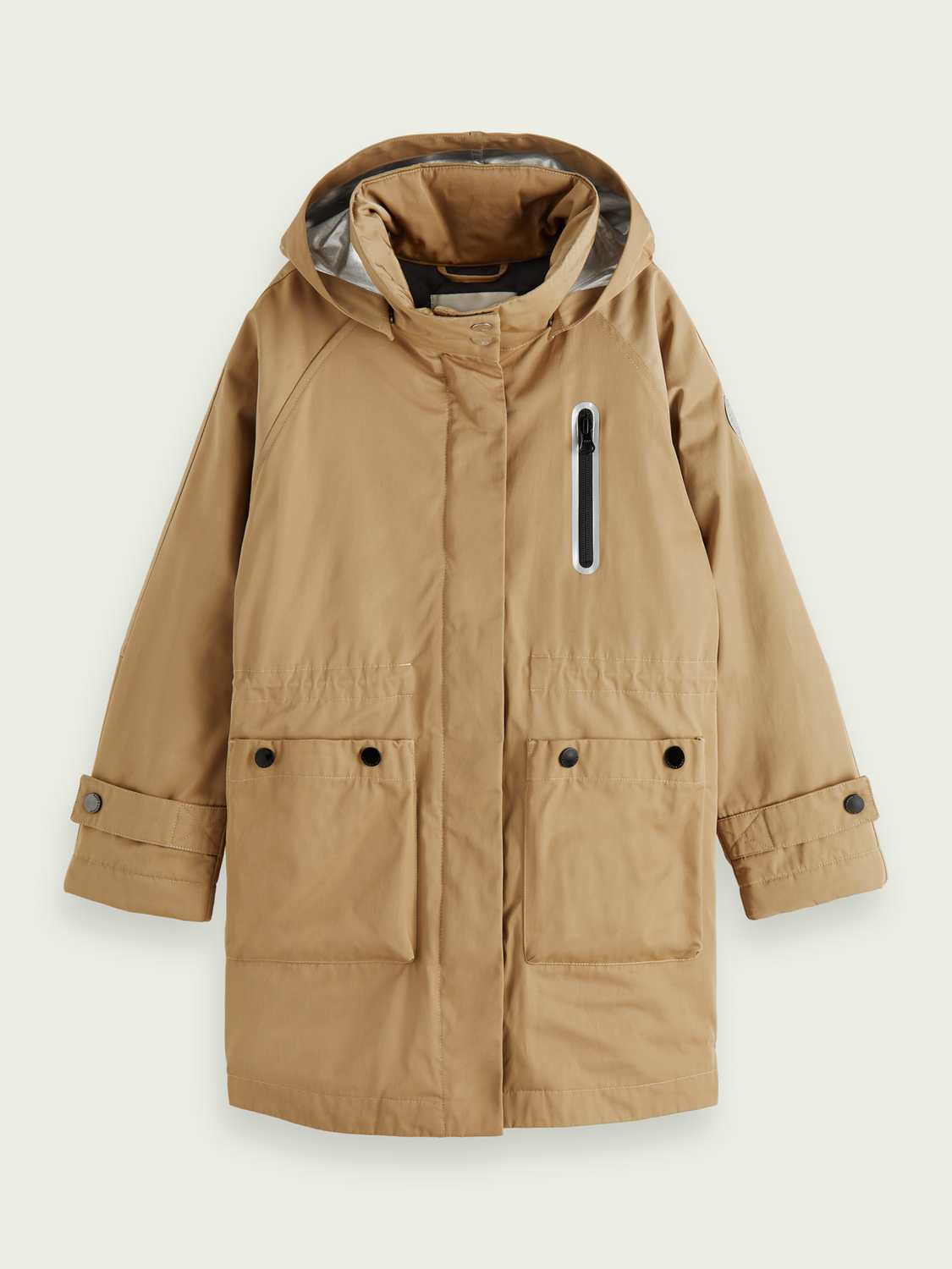 SCOTCH & SODA Metallic Detailed Parka Jacket in Sand | Endource