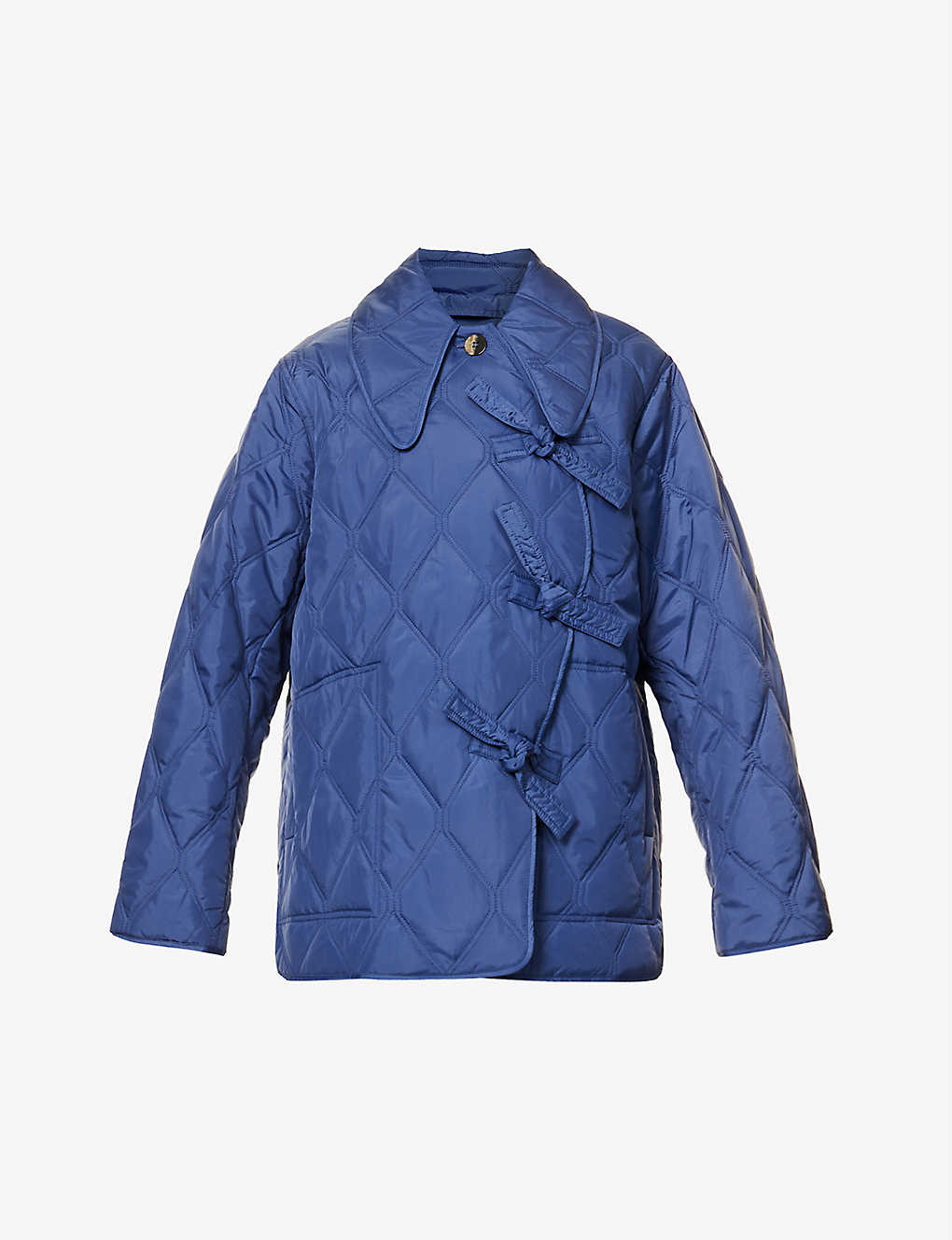 GANNI Ripstop Spread-Collar Coat in GRAYBLUE | endource