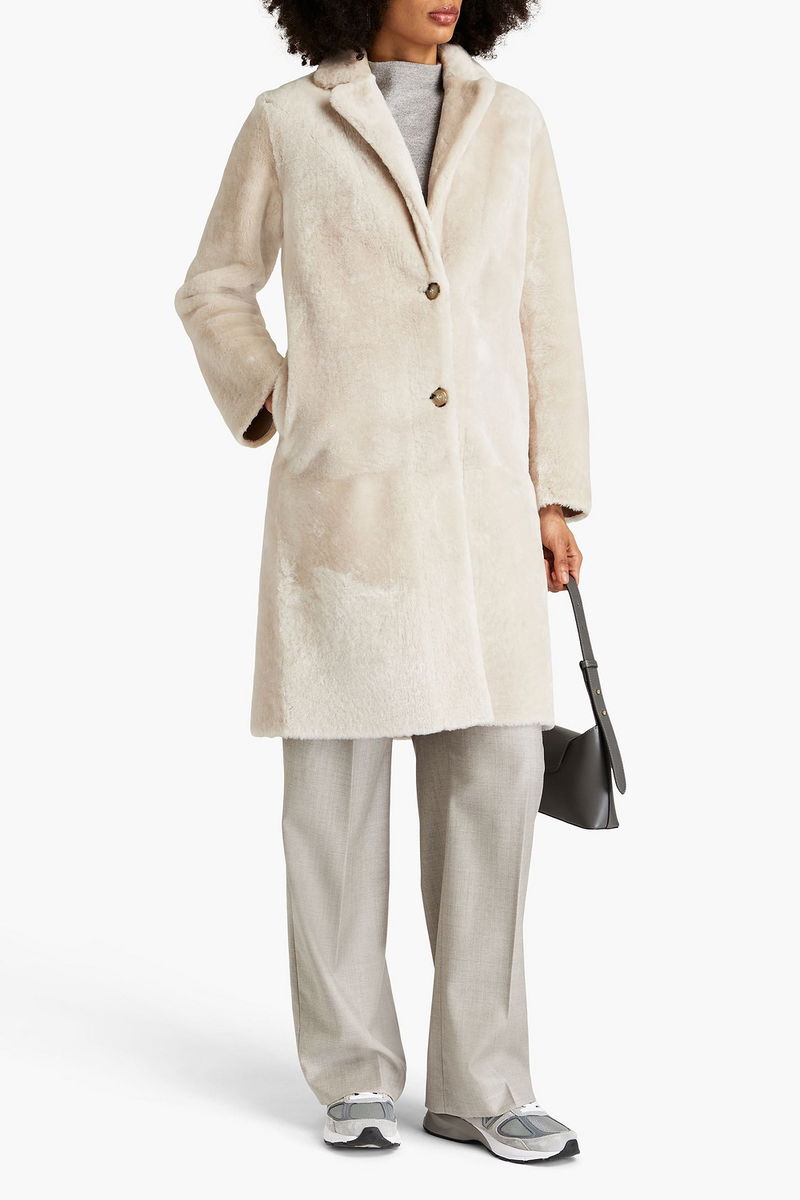 SANDRO Shearling Coat in Neutral | Endource