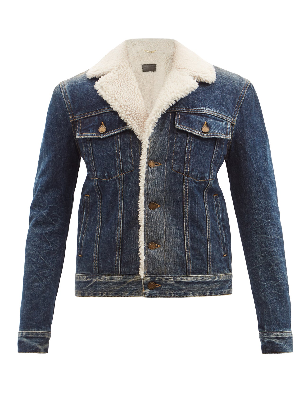 SAINT LAURENT Shearling-Lined Denim Jacket in Blue | endource