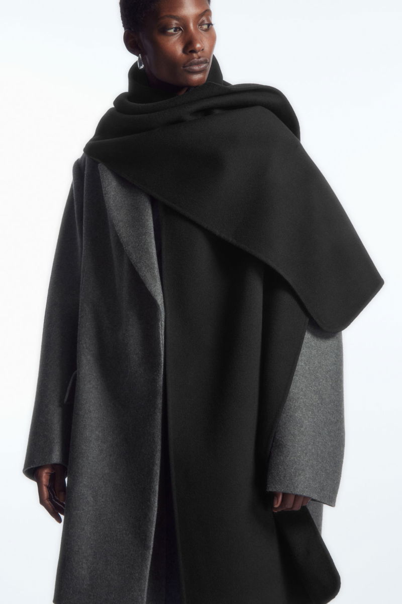 COS Oversized Double-Faced Wool Scarf in BLACK | endource