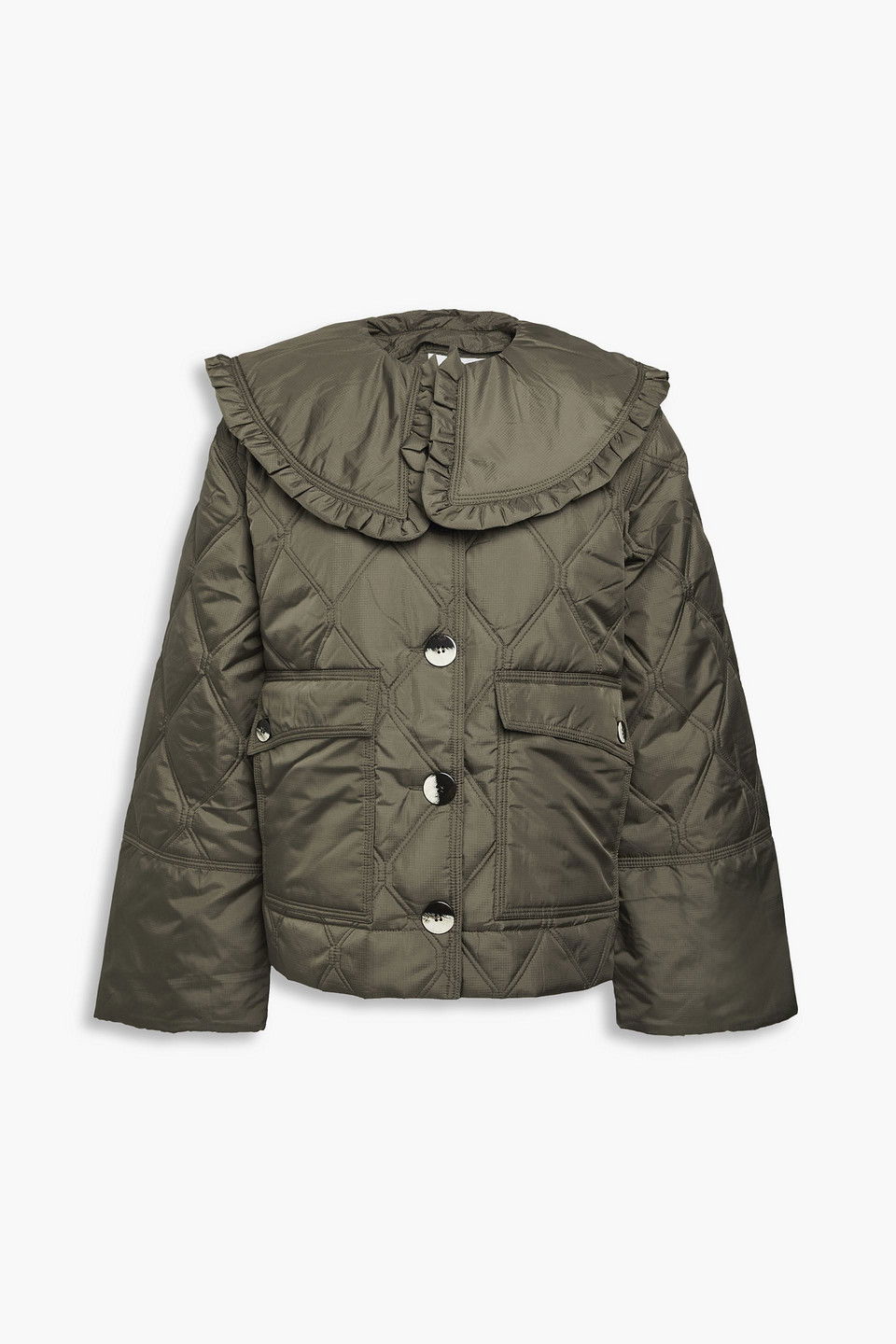 GANNI Quilted Ripstop Jacket in Green | endource