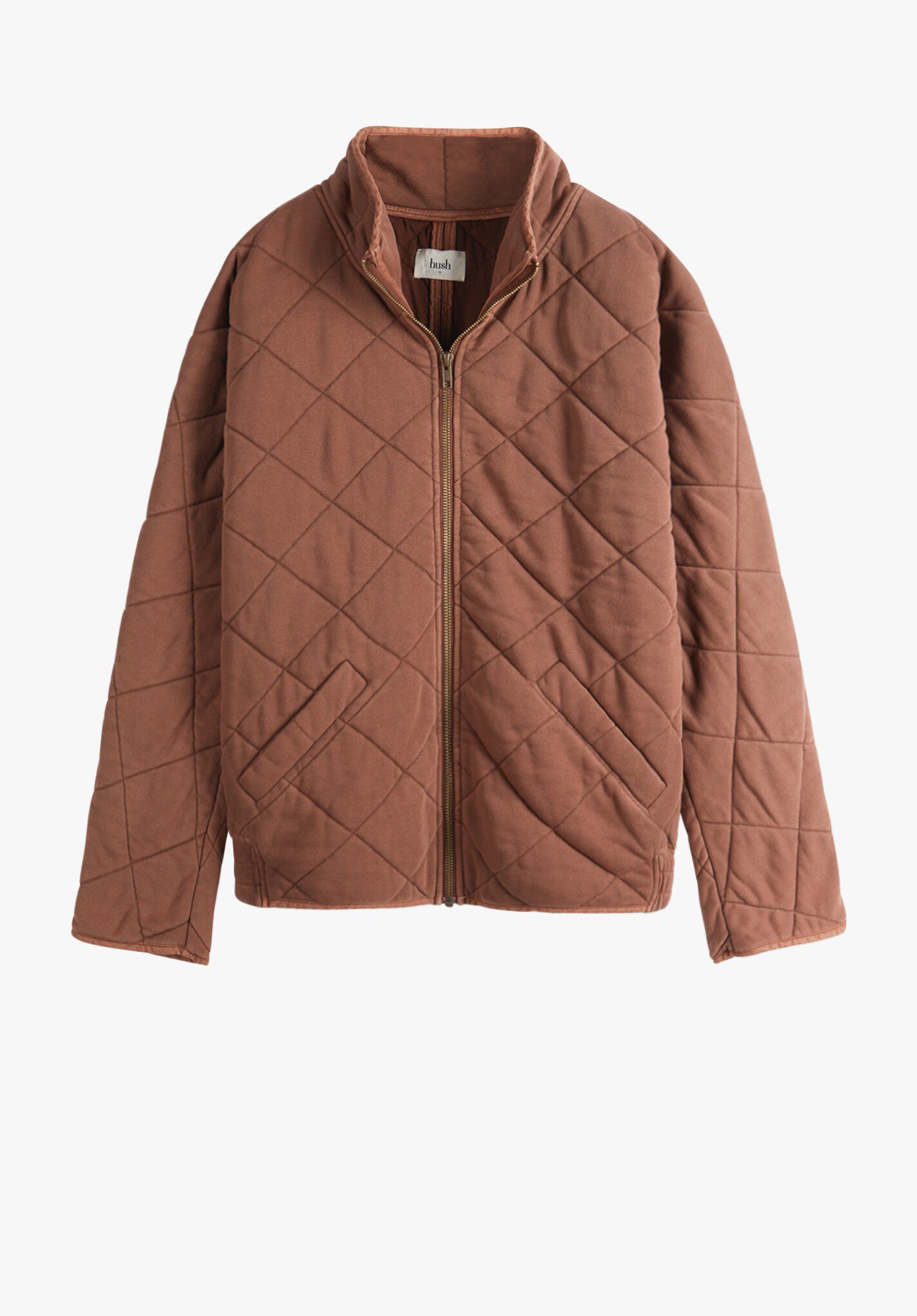 HUSH Quilted Jersey Jacket in Washed Brown | endource