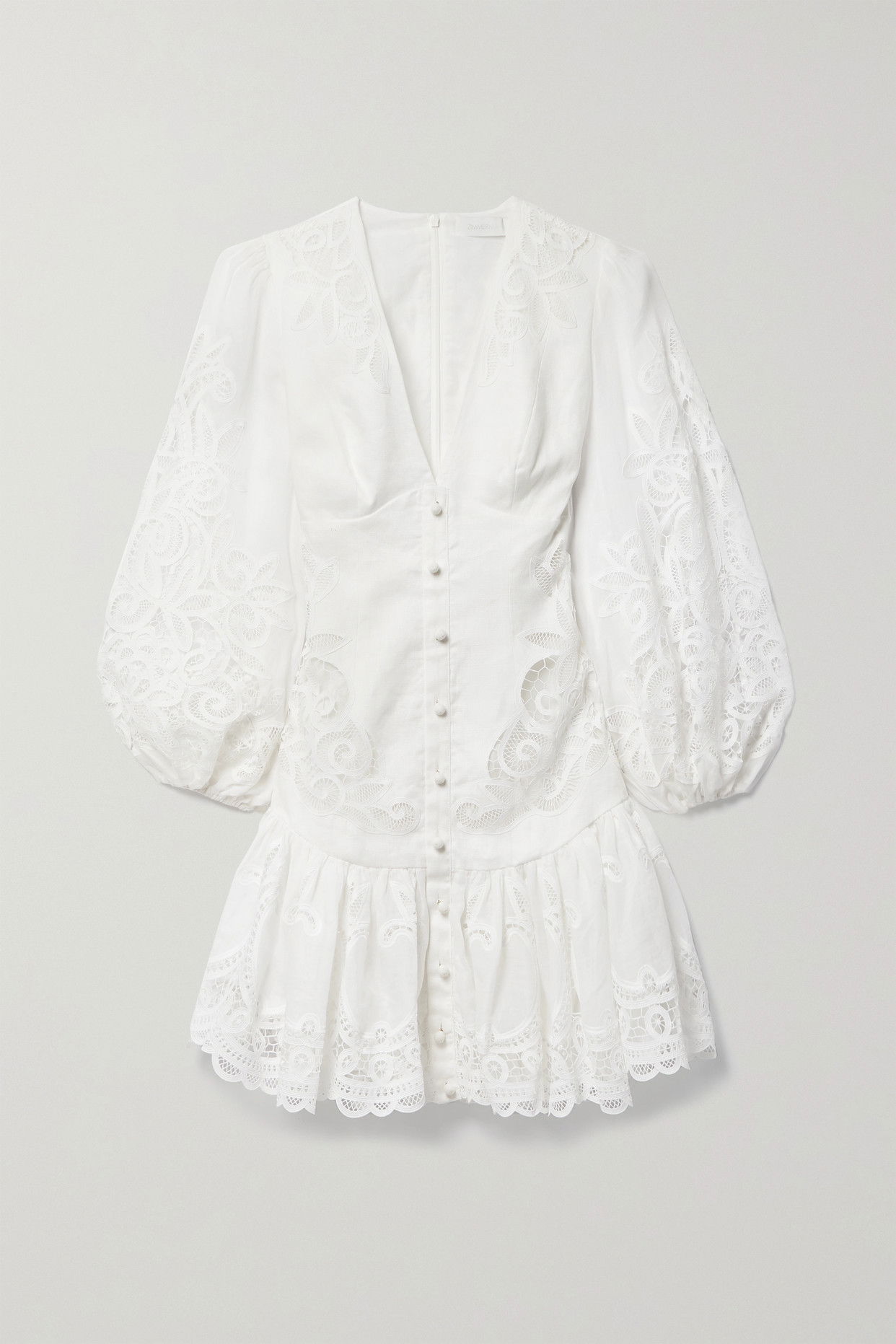 ZIMMERMANN Mae Guipure Lace-Trimmed Ramie And Linen-Blend Mini Dress in ...