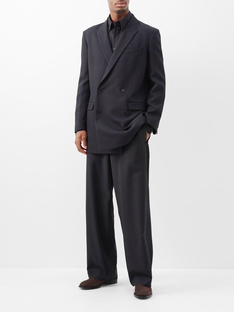 THE ROW Gavin Double-Breasted Wool Suit Jacket in Black | endource