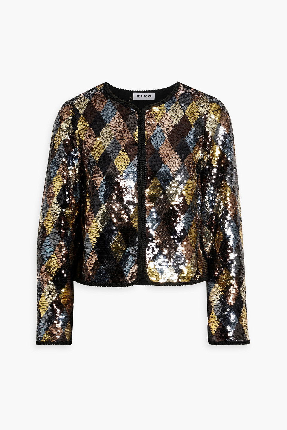 RIXO Wren Cropped Sequined Chiffon Jacket in Metallic | Endource