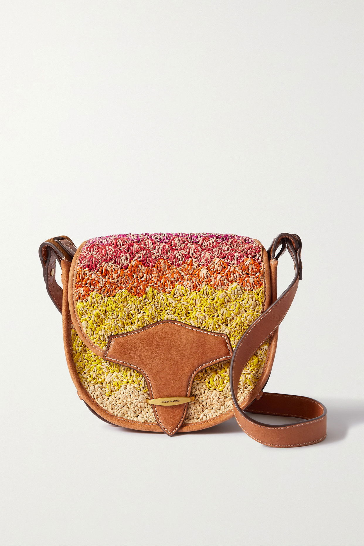 ISABEL MARANT Botsy Leather-Trimmed Raffia Shoulder Bag in Brown | endource