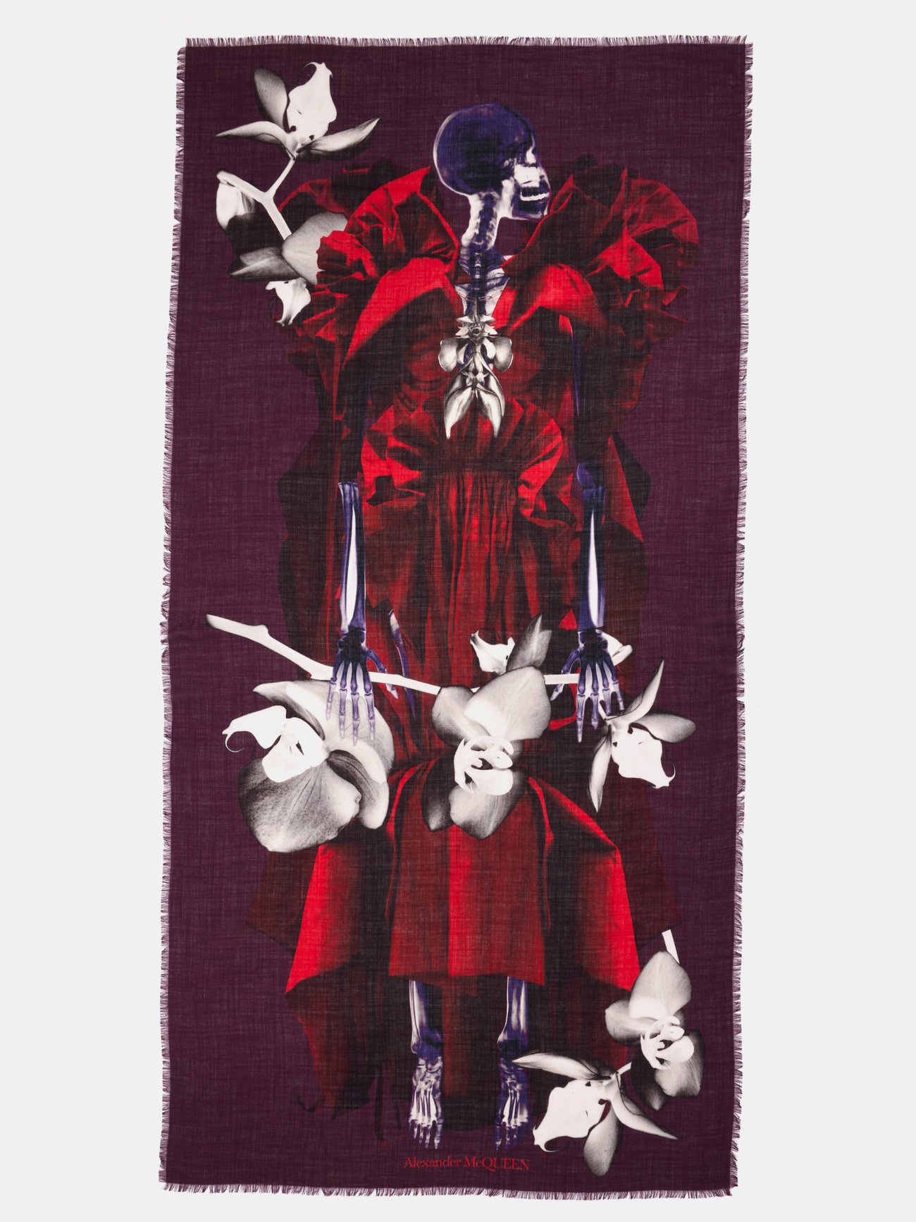 ALEXANDER MCQUEEN Skeleton And Orchid-Jacquard Wool Scarf in Black ...