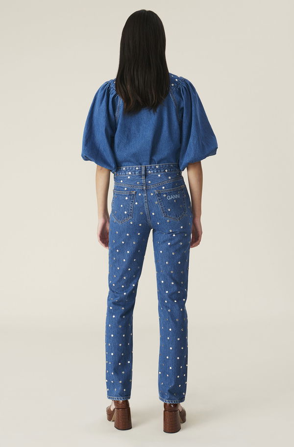 GANNI Stud Denim High-Waisted Jeans in Denim | endource