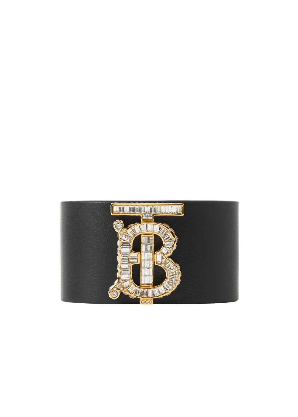 BURBERRY Crystal Monogram Leather Cuff | endource