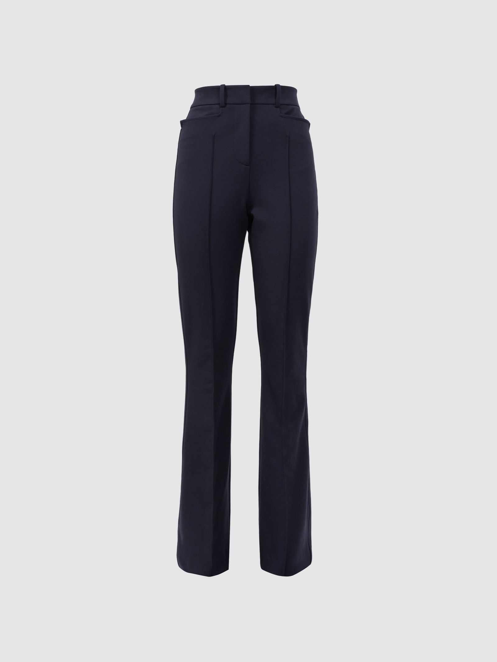 REISS Dylan Flared High Rise Trousers in Navy | endource
