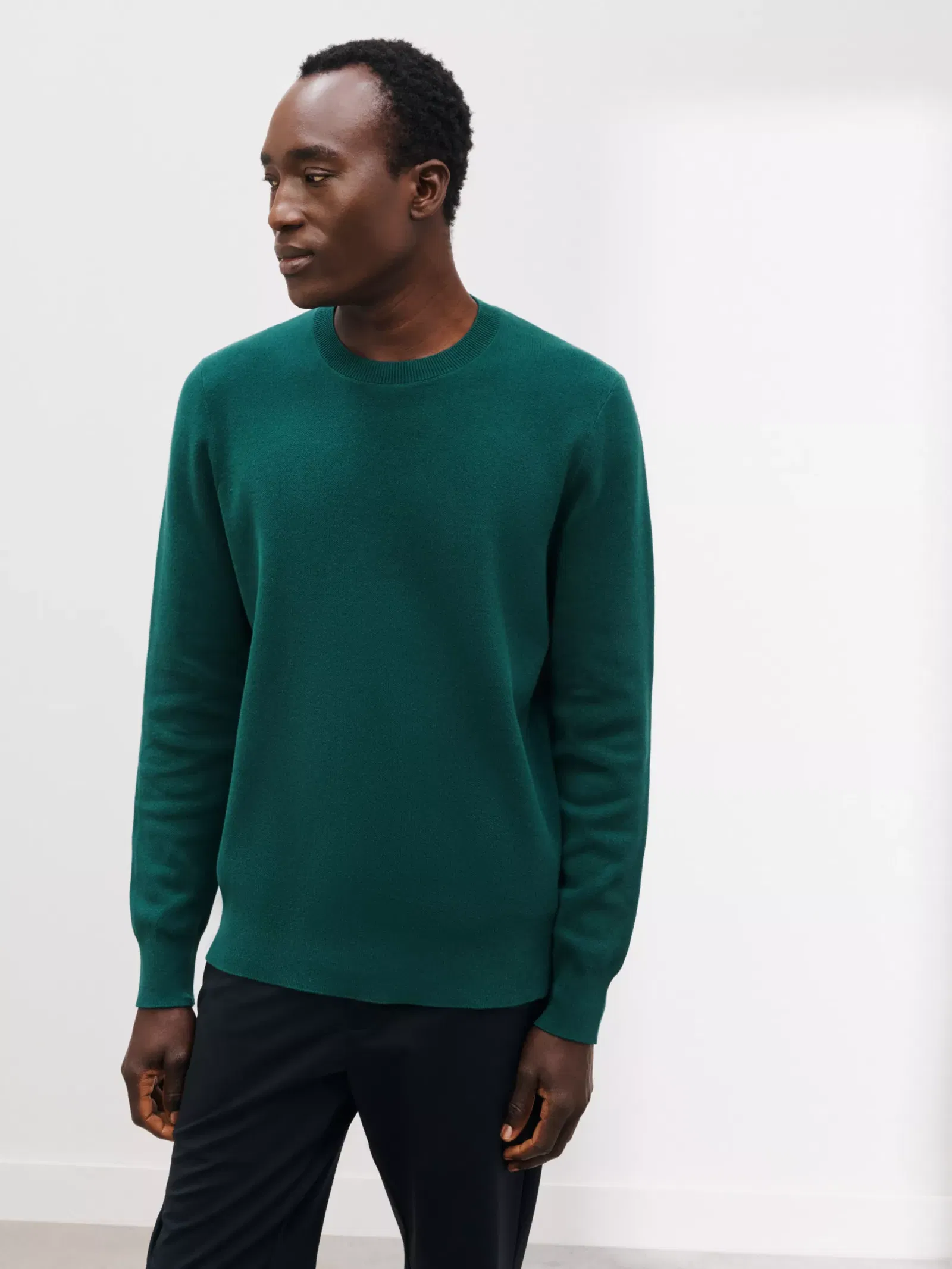KIN Birdseye Cotton Crew Neck Knitted Jumper in Green Mileu | endource
