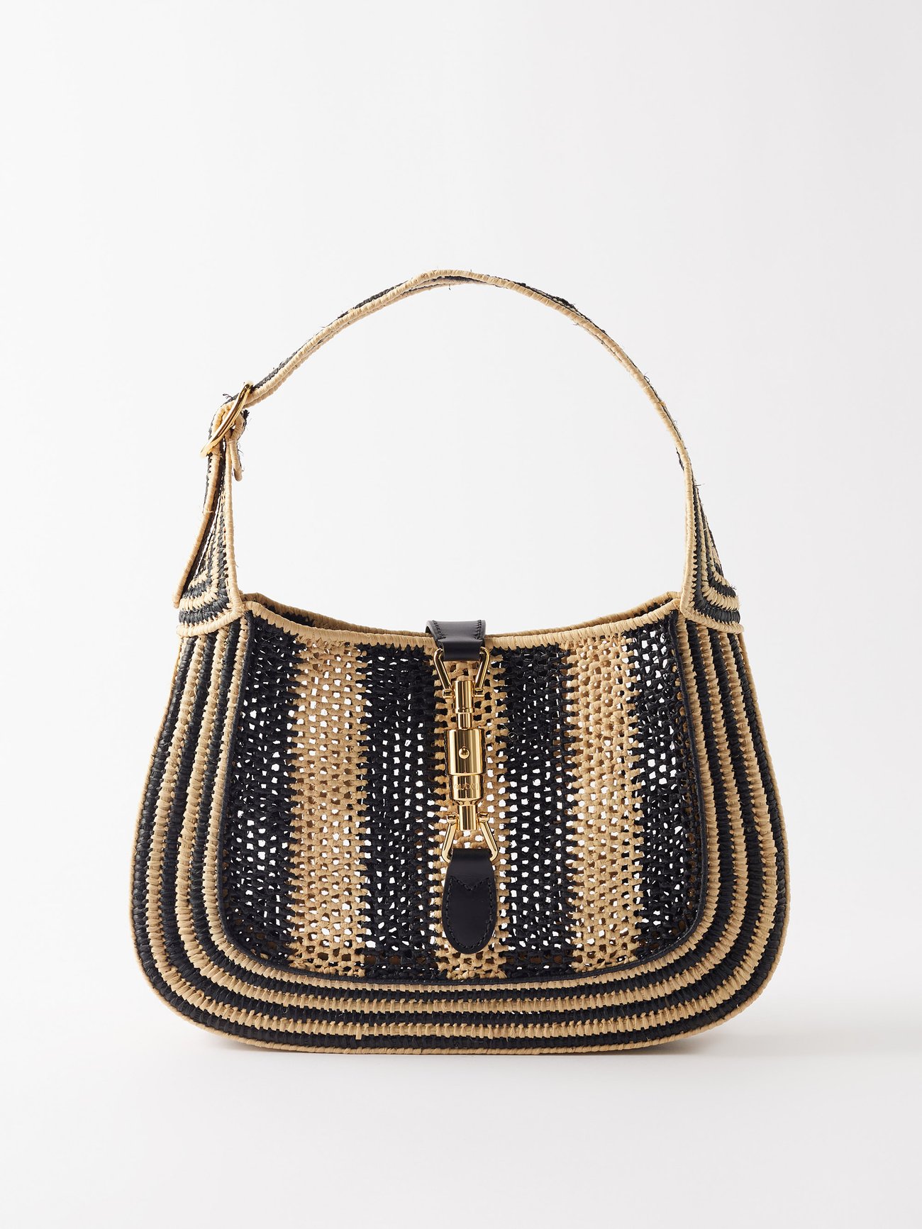 GUCCI Jackie 1961 Raffia Shoulder Bag in Black | endource
