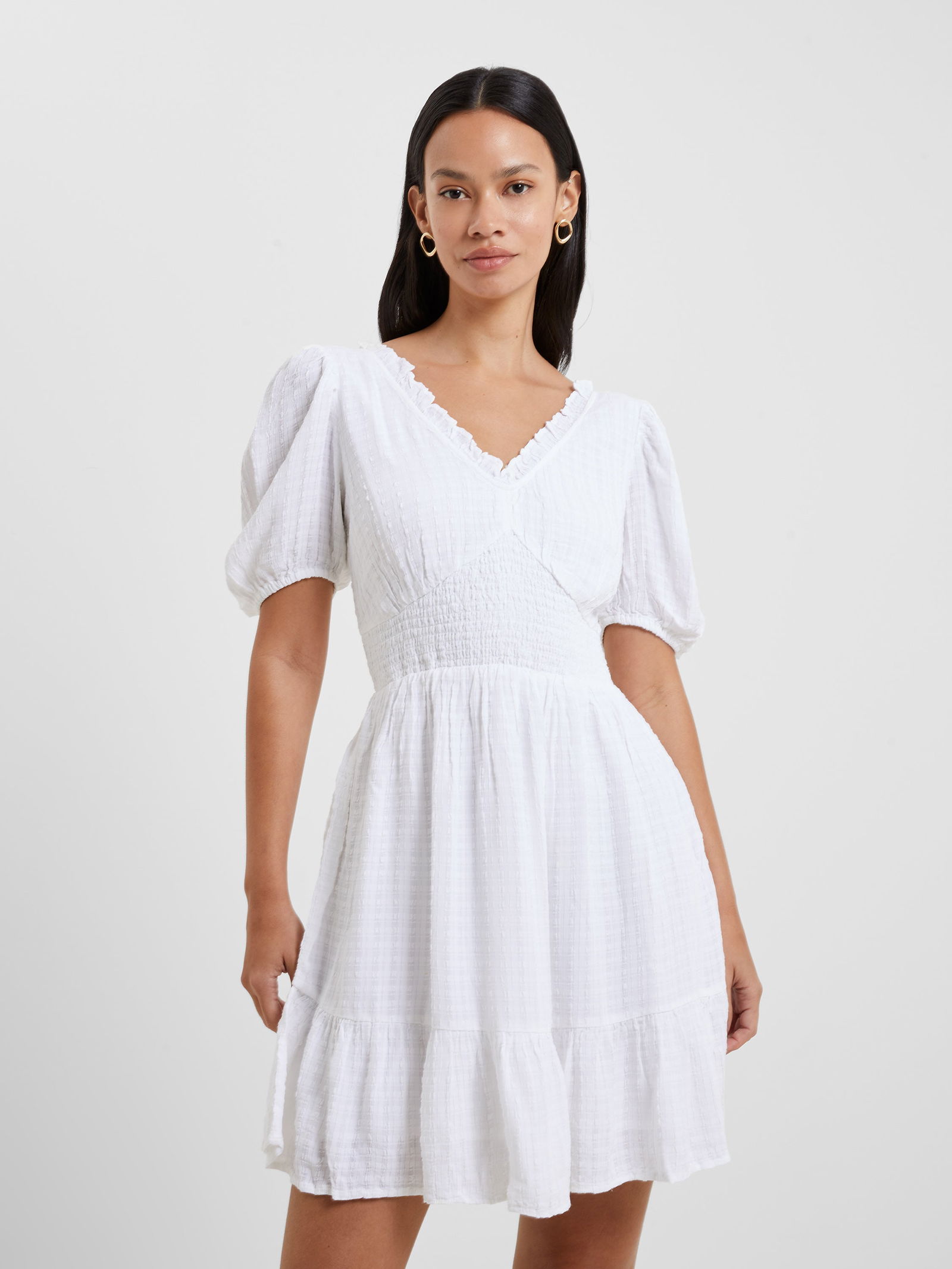 FRENCH CONNECTION Birch Seersucker Puff Sleeve Gingham Mini Dress in ...