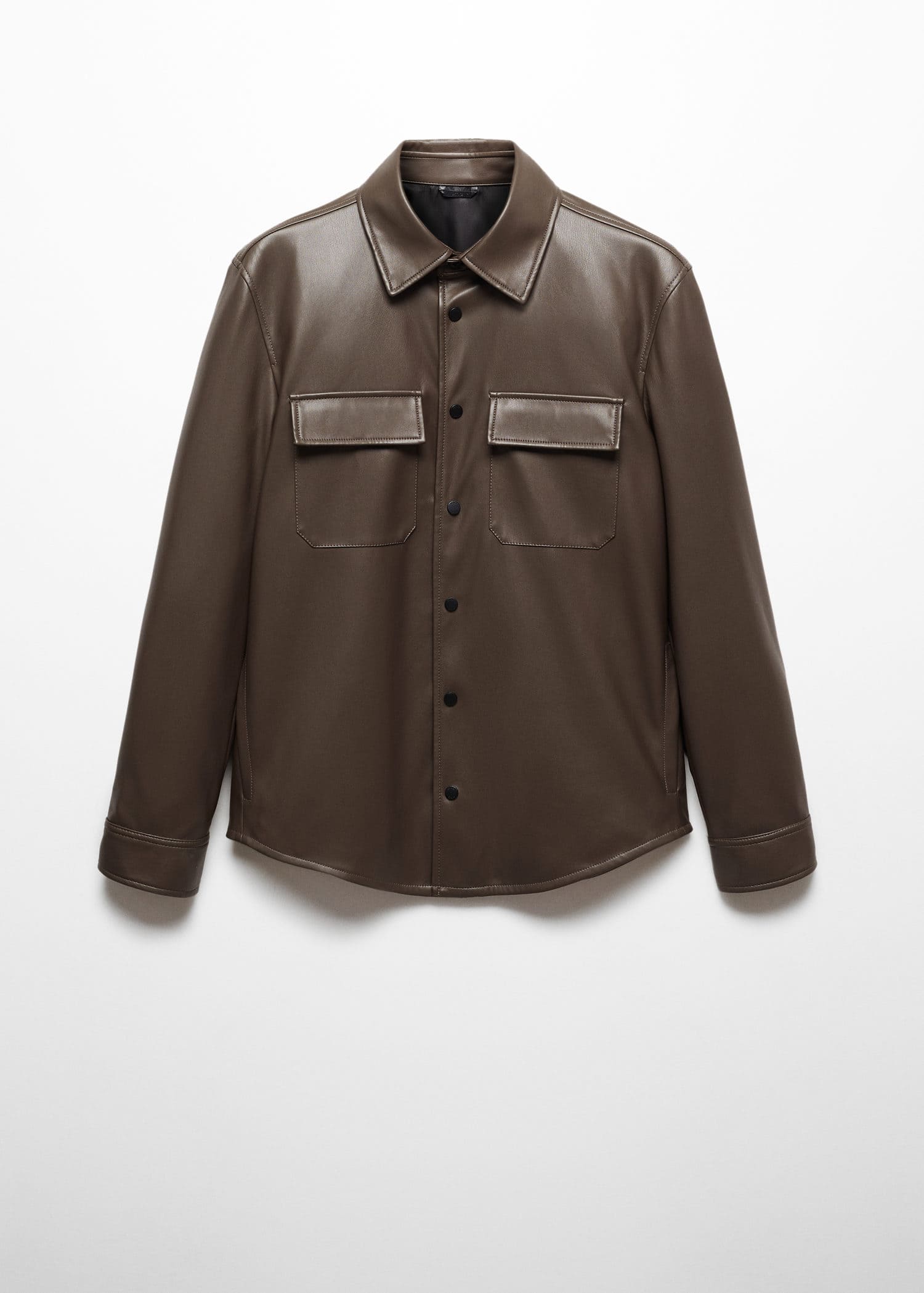 MANGO Leather-Effect Overshirt in Khaki | Endource