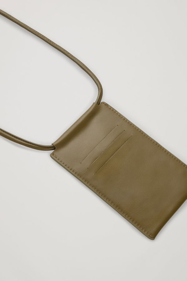 COS Leather Phone Pouch in khaki green | endource