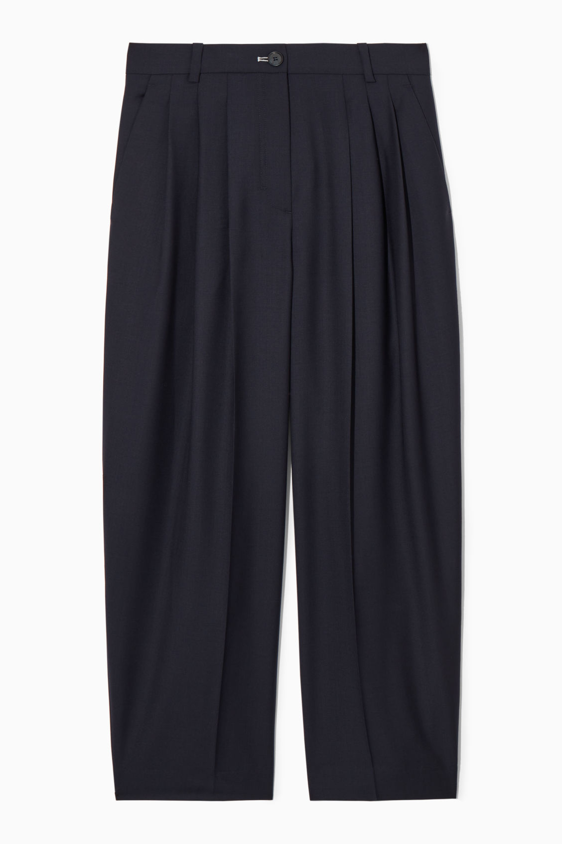 COS Barrel-Leg Wool Trousers in NAVY | Endource