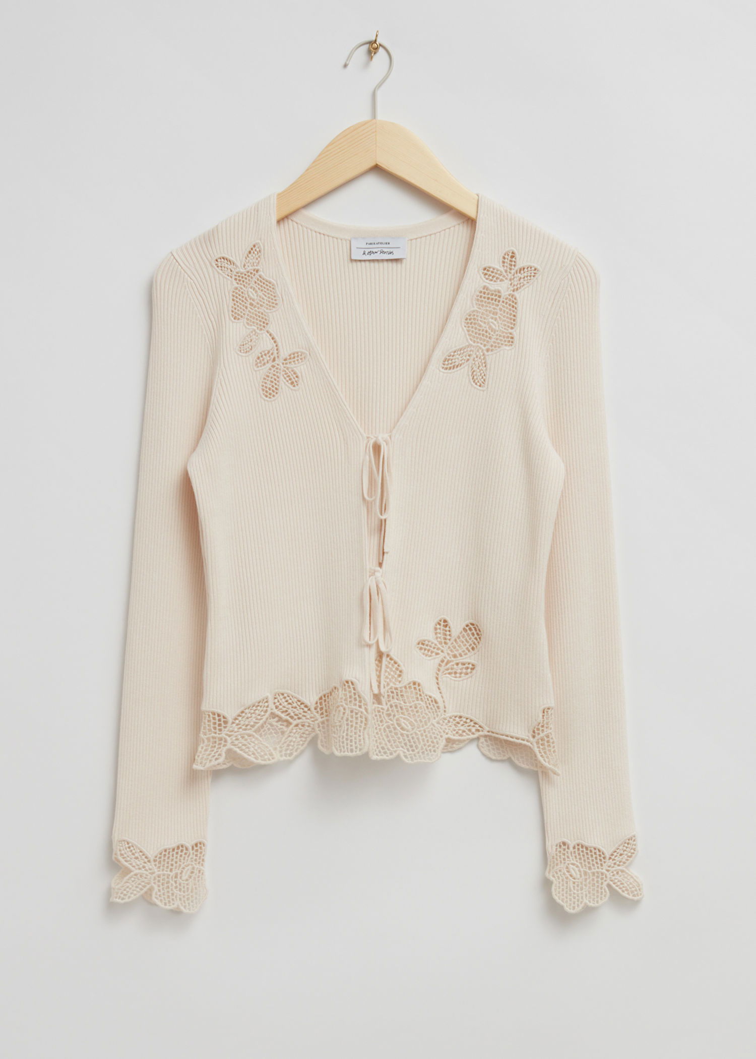 & OTHER STORIES Floral Lace Embellished Cardigan in Cream | endource