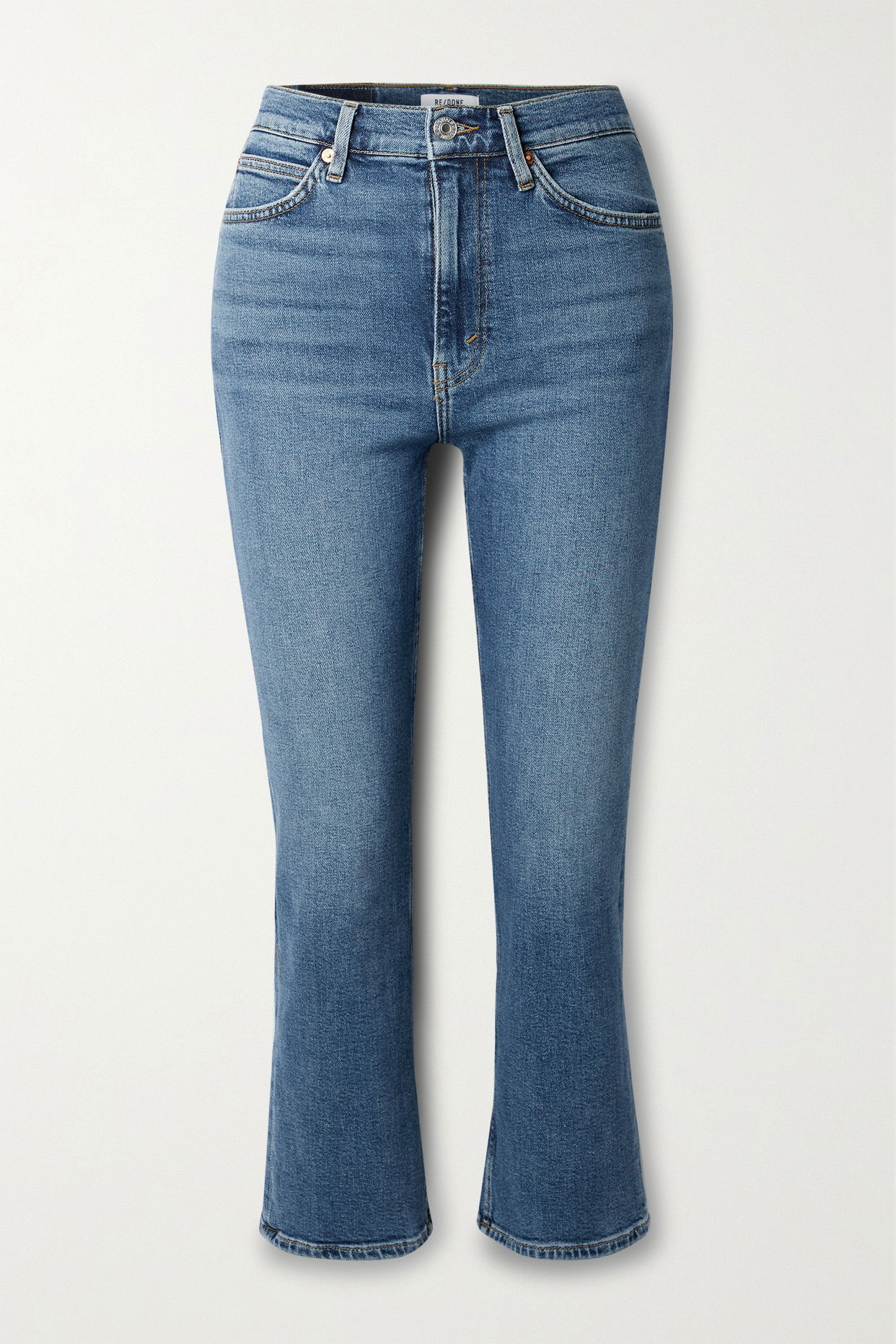 Redone 70s Cropped High-Rise Bootcut Jeans in Blue | Endource
